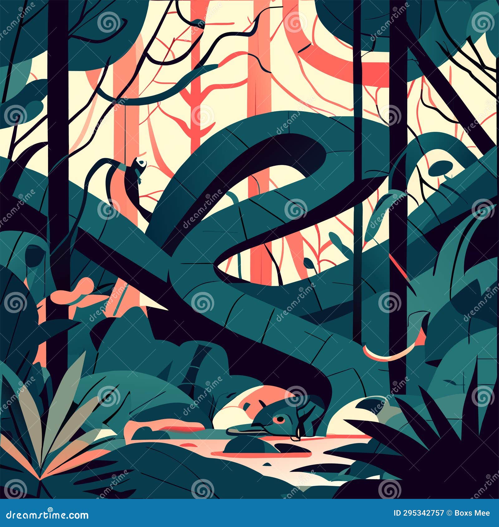 Horizontal Banner with a Snake in the Forest. Vector Illustration Stock ...