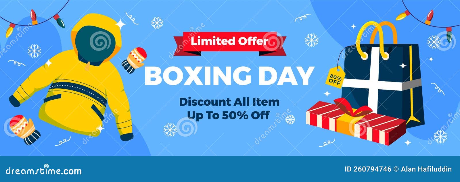 Horizontal Banner Template Boxing Day Vector Illustration Flat Design ...