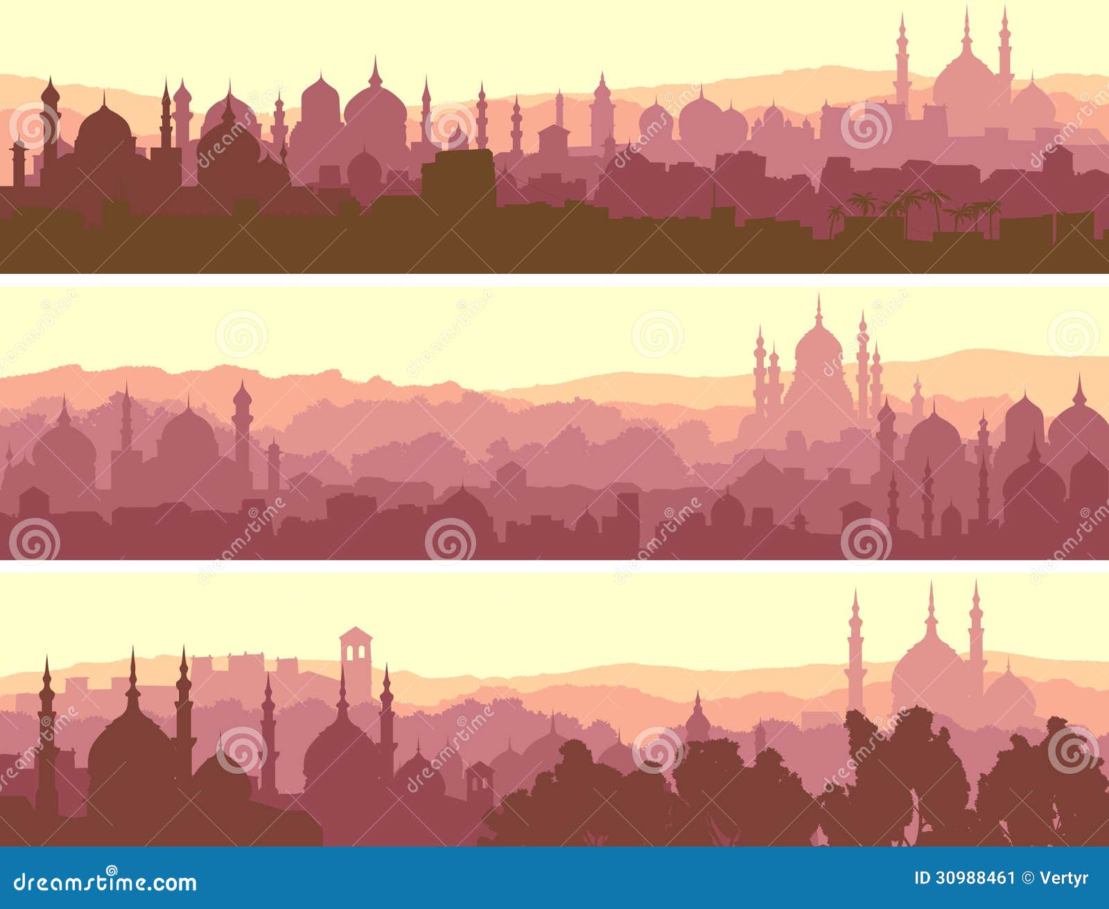 Horizontal Banners of Big Arab City at Sunset. Stock Vector ...