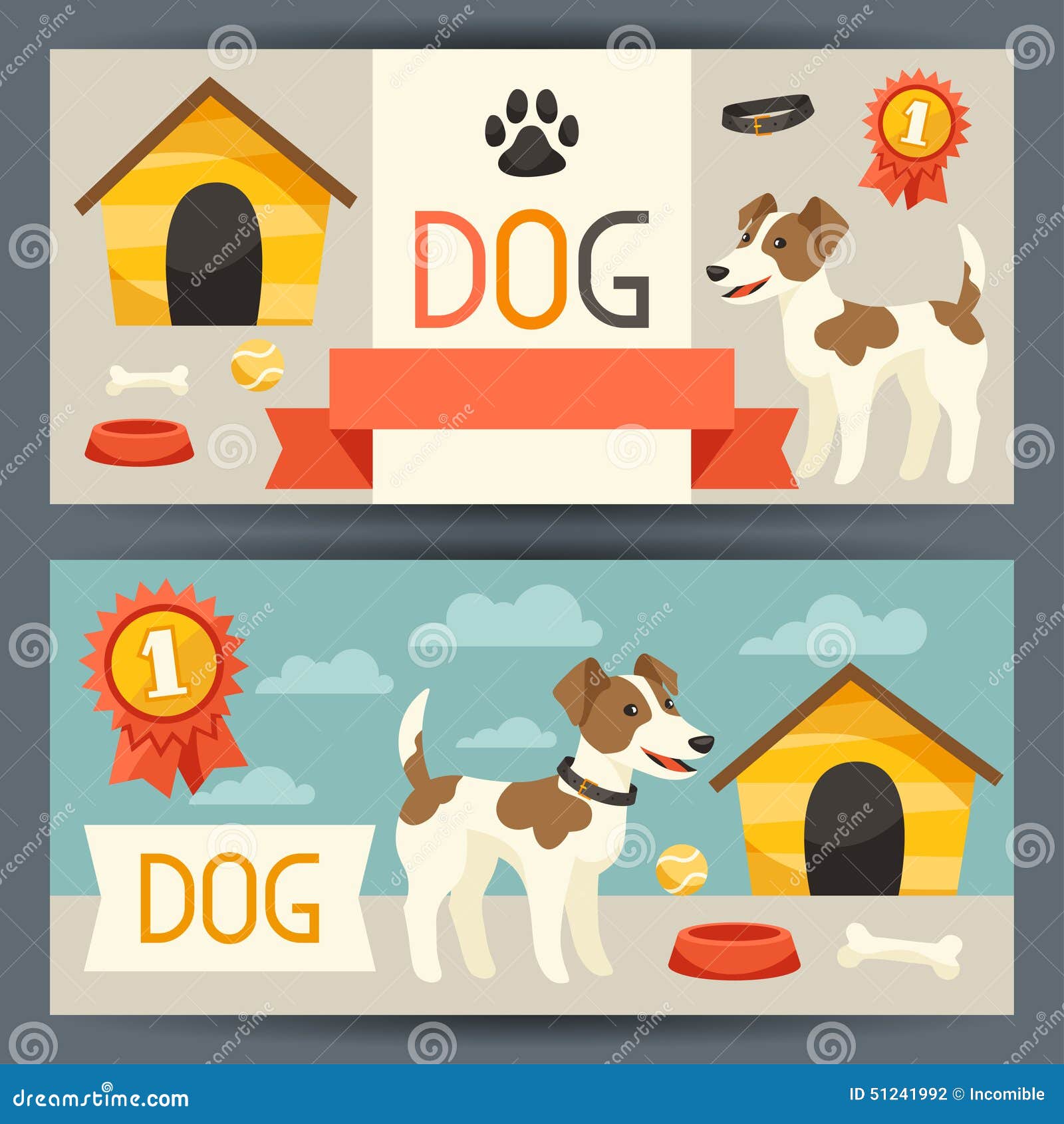 Horizontal Banners with Cute Dog, Icons and Stock Vector - Illustration ...