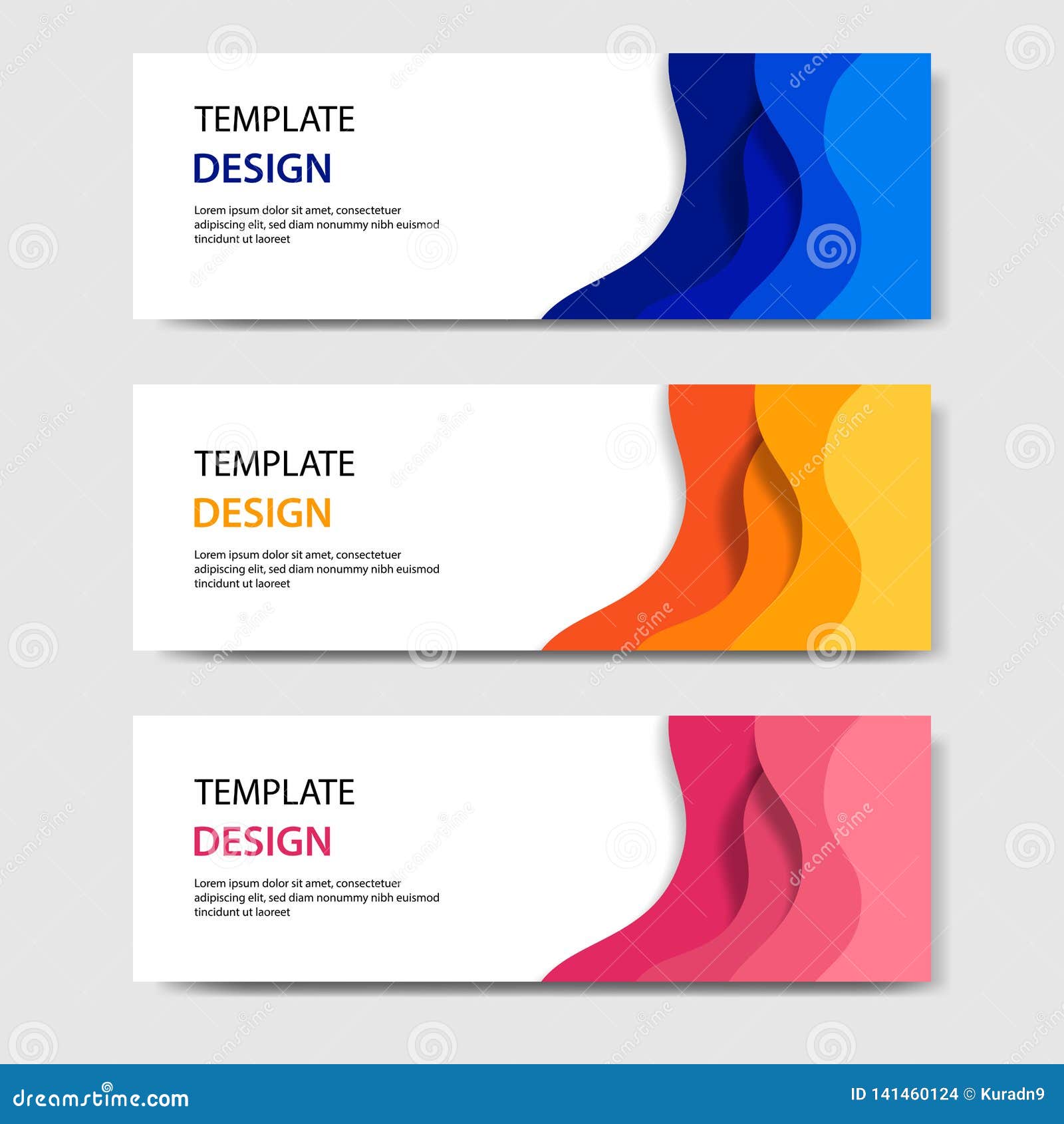 Horizontal Banners with 3D Abstract Paper Cut Style. Vector Design ...