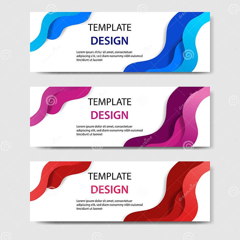 Horizontal Banners with 3D Abstract Paper Cut Style. Vector Design ...