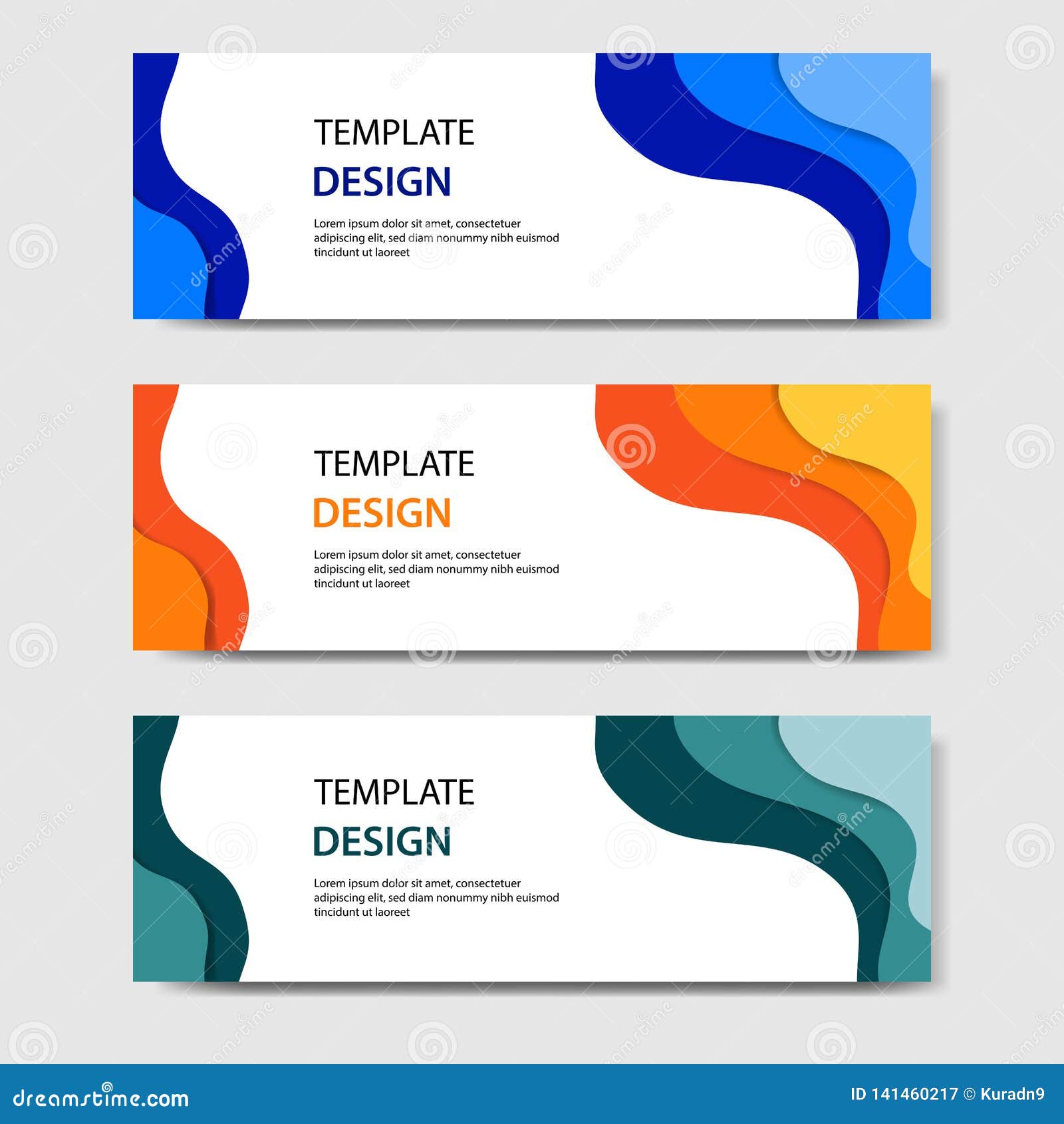 Horizontal Banners with 3D Abstract Paper Cut Style. Vector Design ...