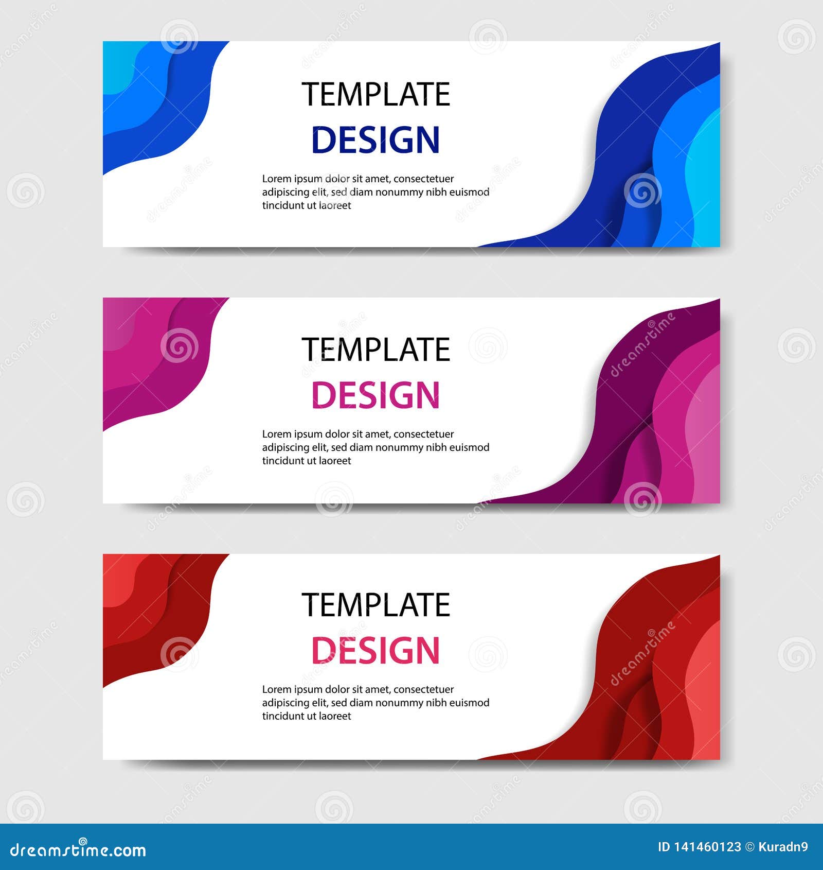 Horizontal Banners with 3D Abstract Paper Cut Style. Vector Design ...