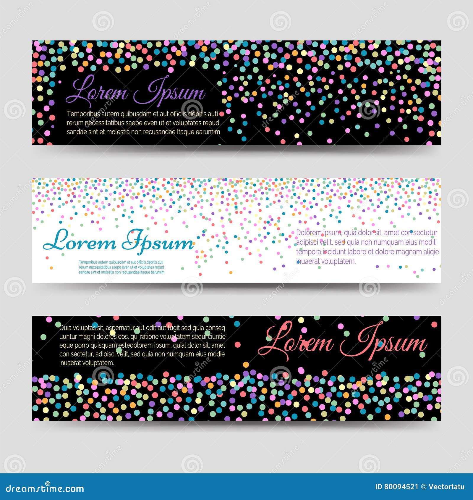 Horizontal Banners with Falling Colorful Confetti Stock Vector ...