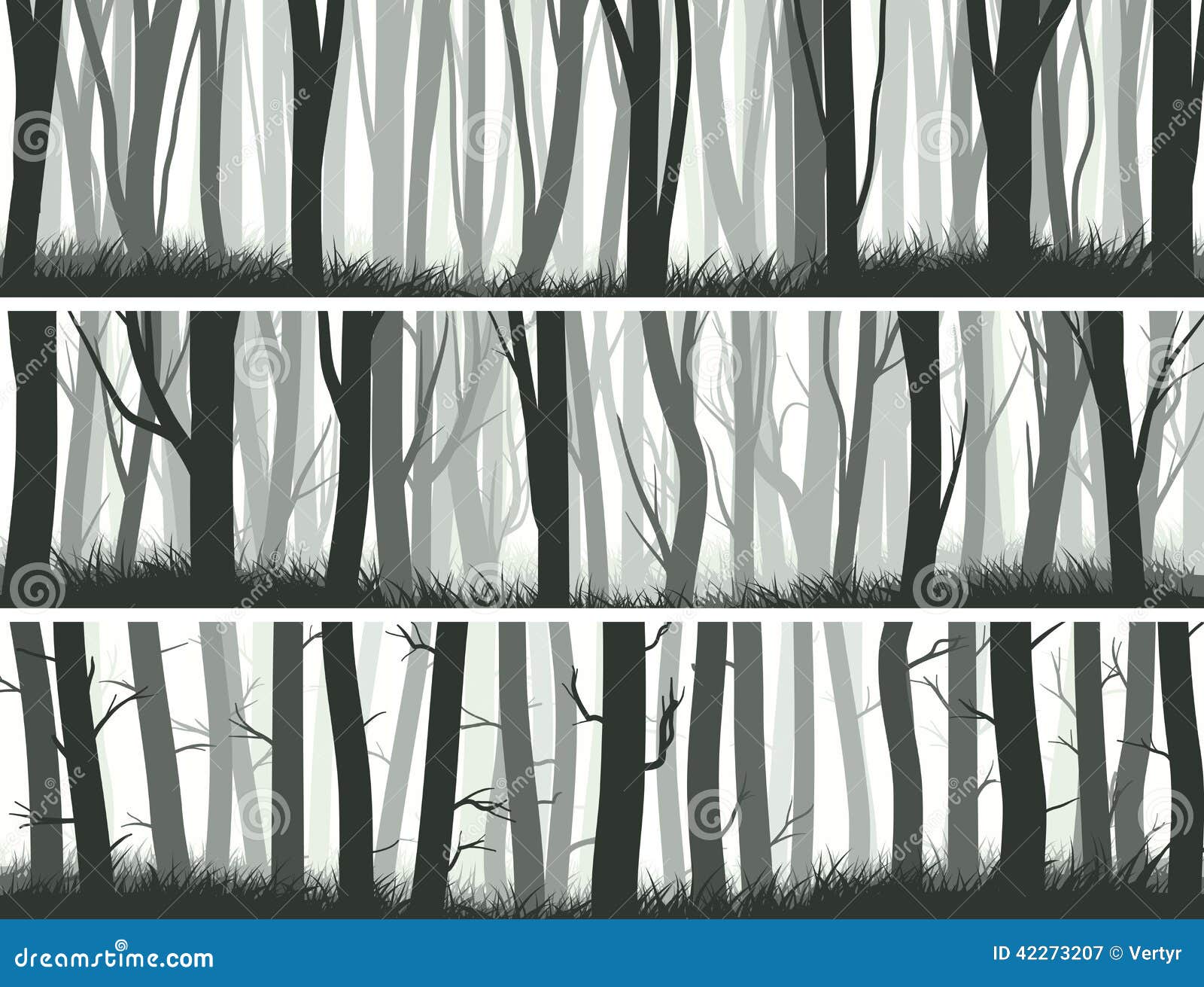 Horizontal Banners Forest with Trunks of Trees. Stock Vector ...