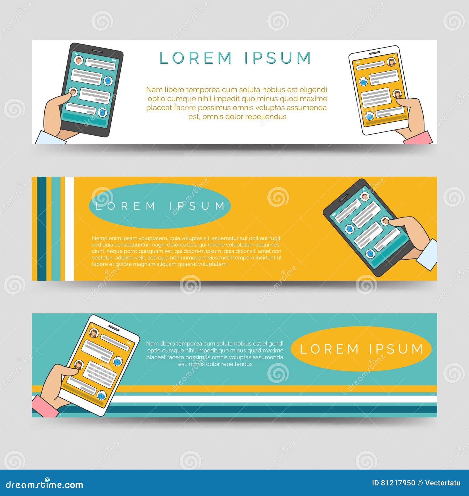 Horizontal Banners with Hand and Tablet Stock Vector - Illustration of ...