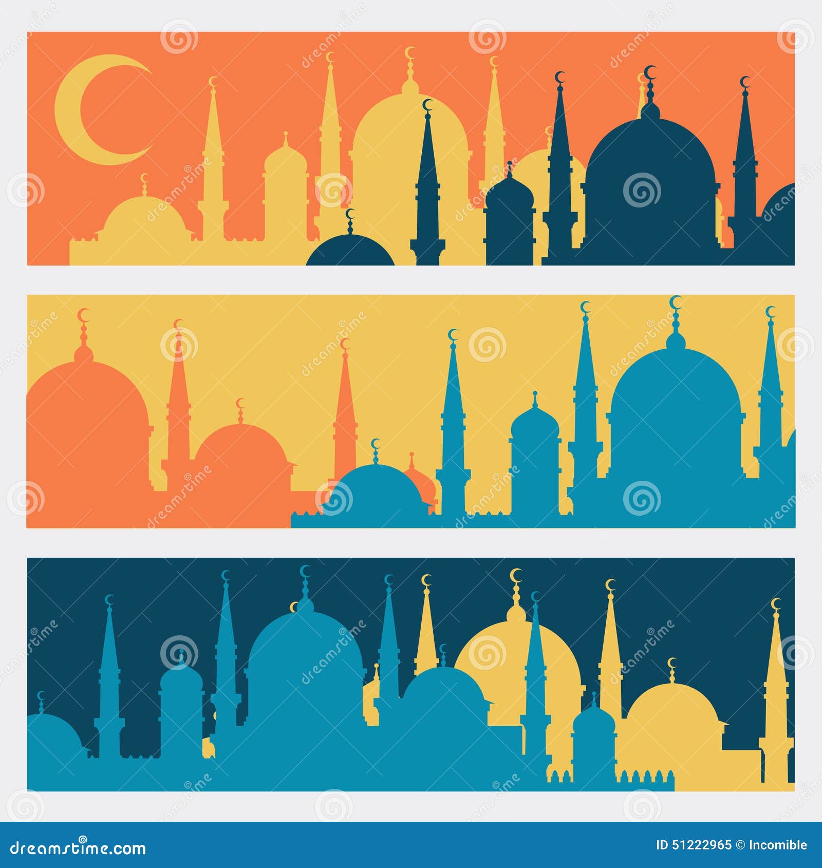 Horizontal Banners with Islamic Mosques in Flat Stock Vector ...