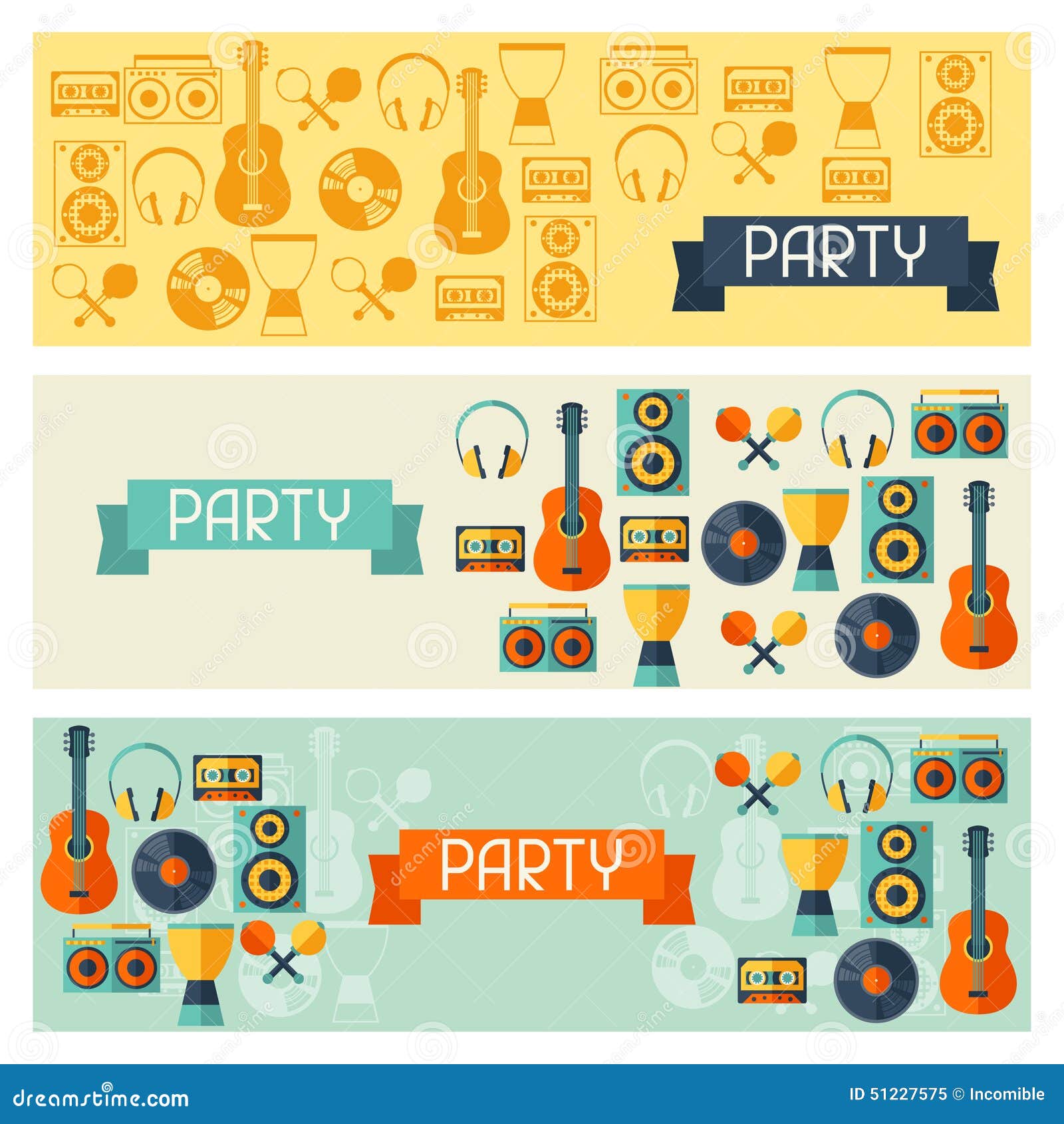 Horizontal Banners with Musical Instruments in Stock Vector ...