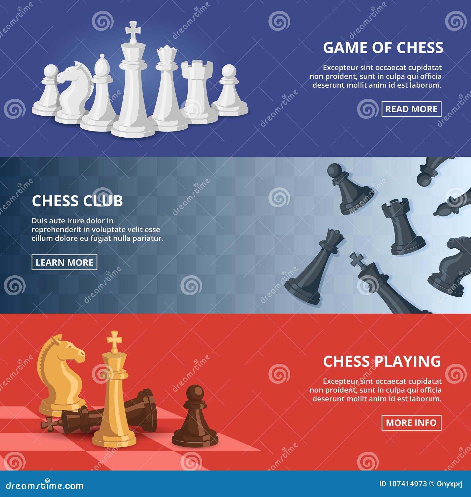 Horizontal Banners Set with Illustrations of Chess. Vector Stock Vector ...