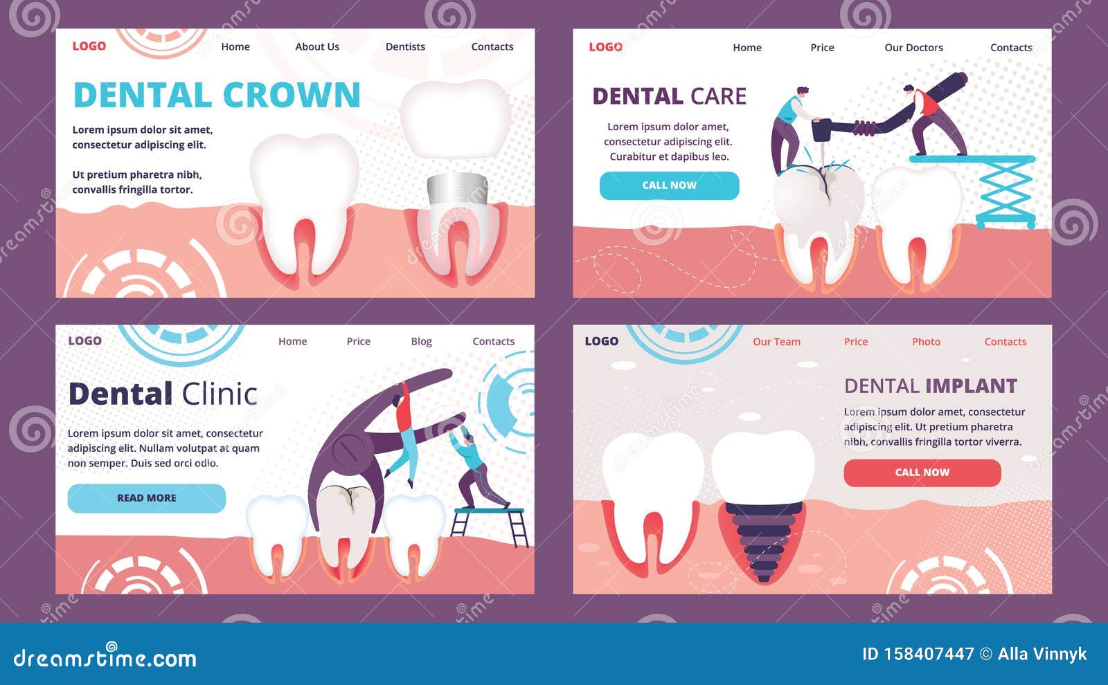 Horizontal Banners Set of Teeth Problems Dentistry Stock Vector ...