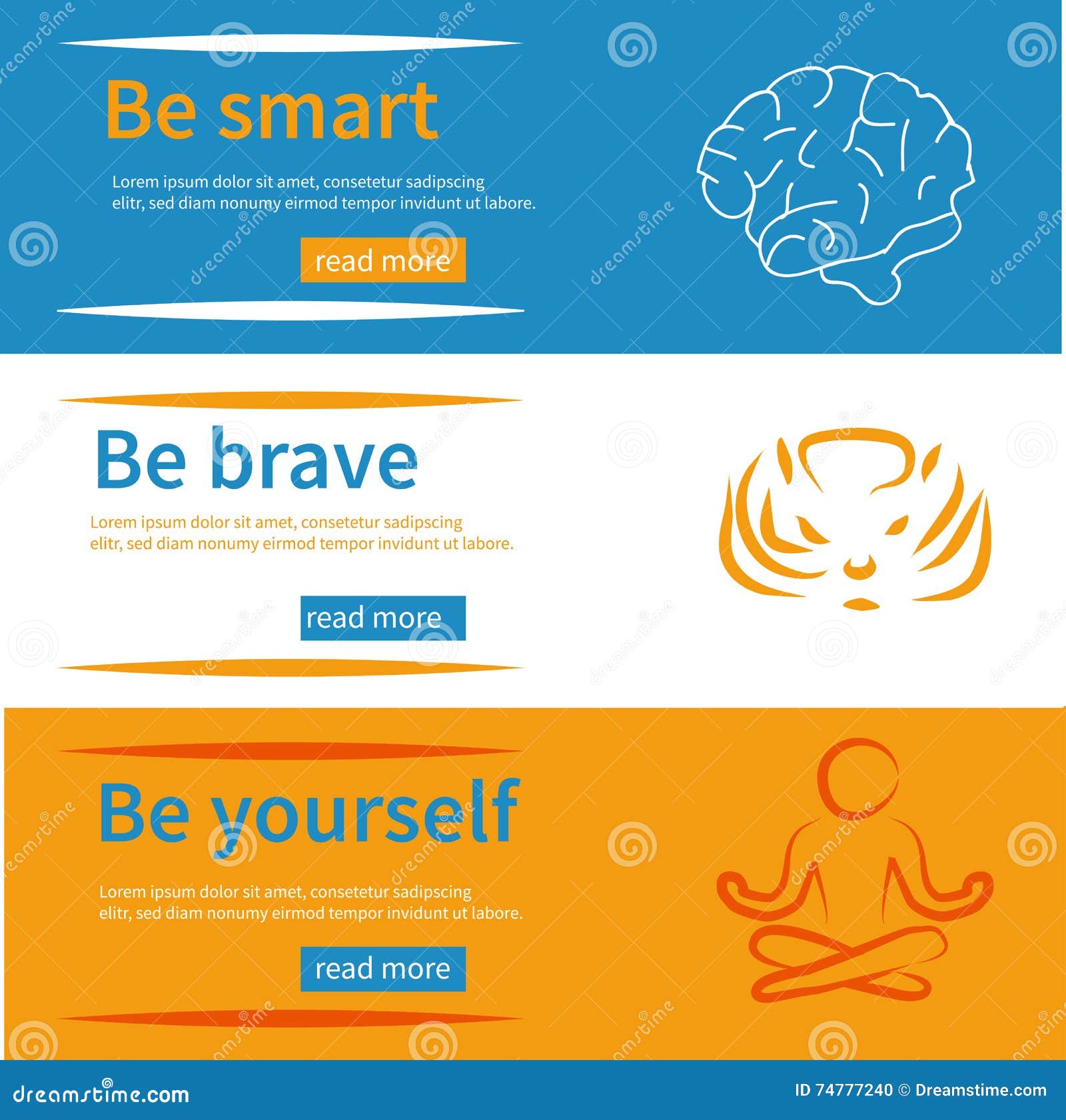 Horizontal Banners Set with Texts Be Yourself, Be Brave, Be Smart and ...