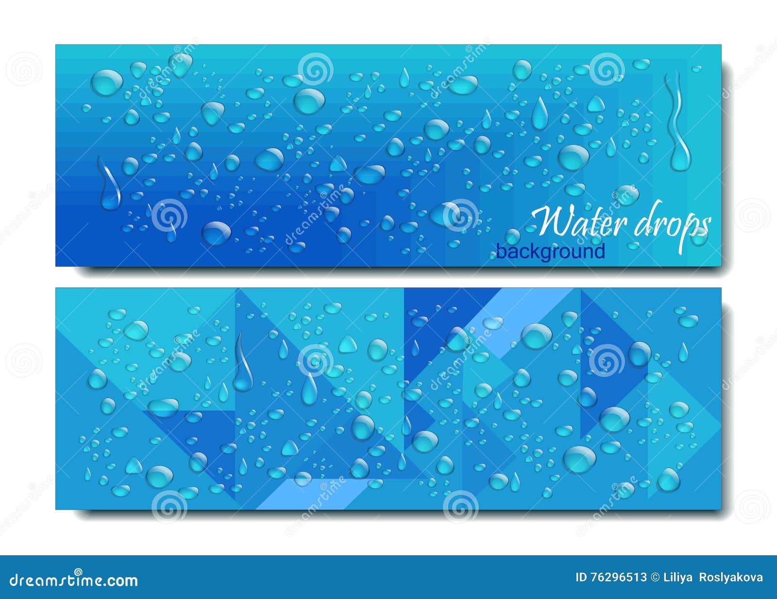 Horizontal Banners Set with Water Drops. Vector Illustration. Realistic ...