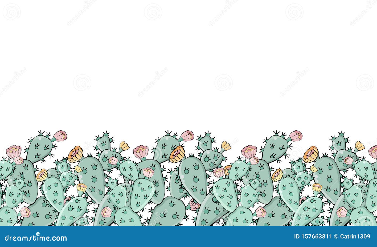 Horizontal Banners Template with Cactus and Flowers on White Background ...