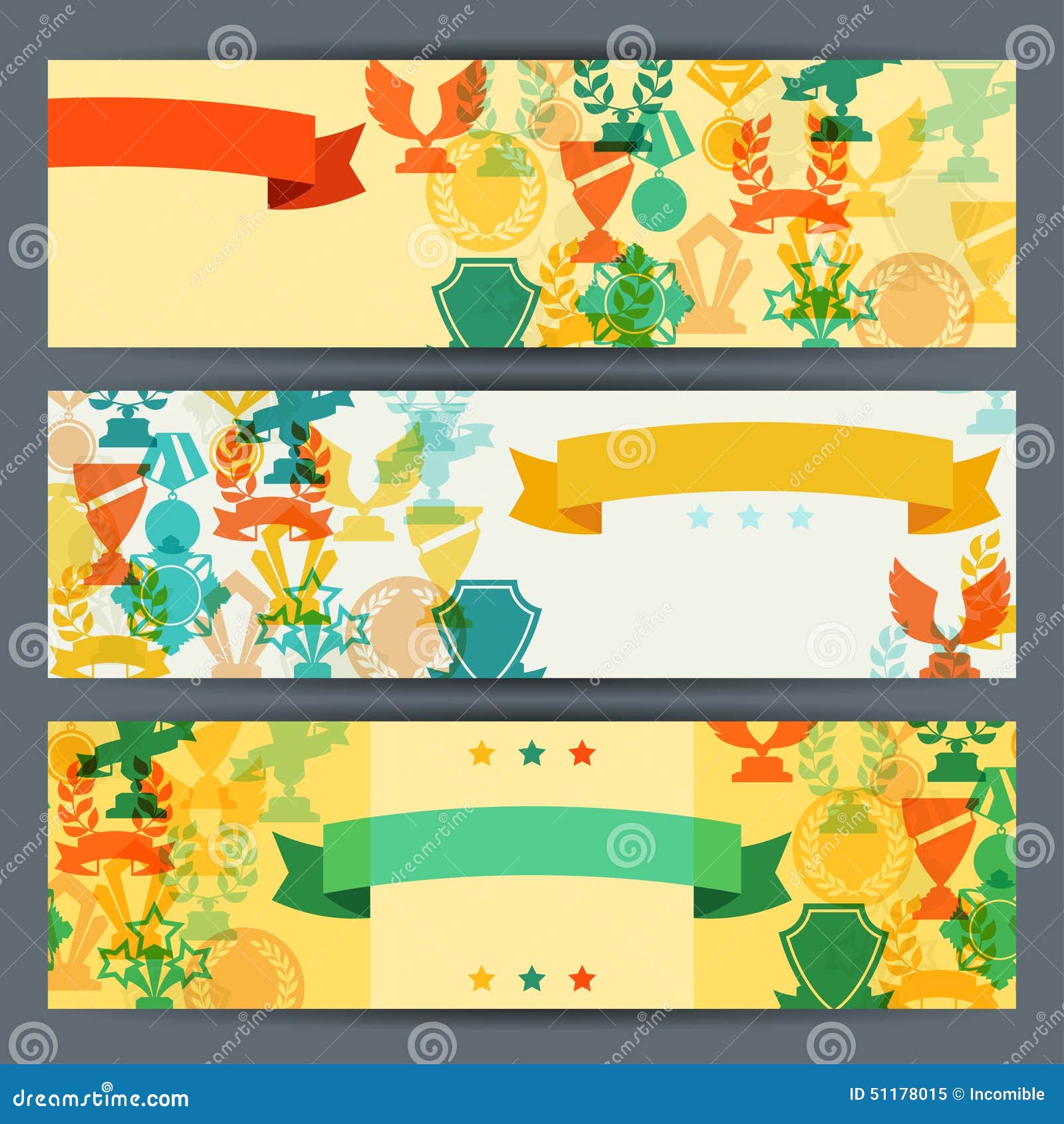 Horizontal Banners with Trophies and Awards Stock Vector - Illustration ...