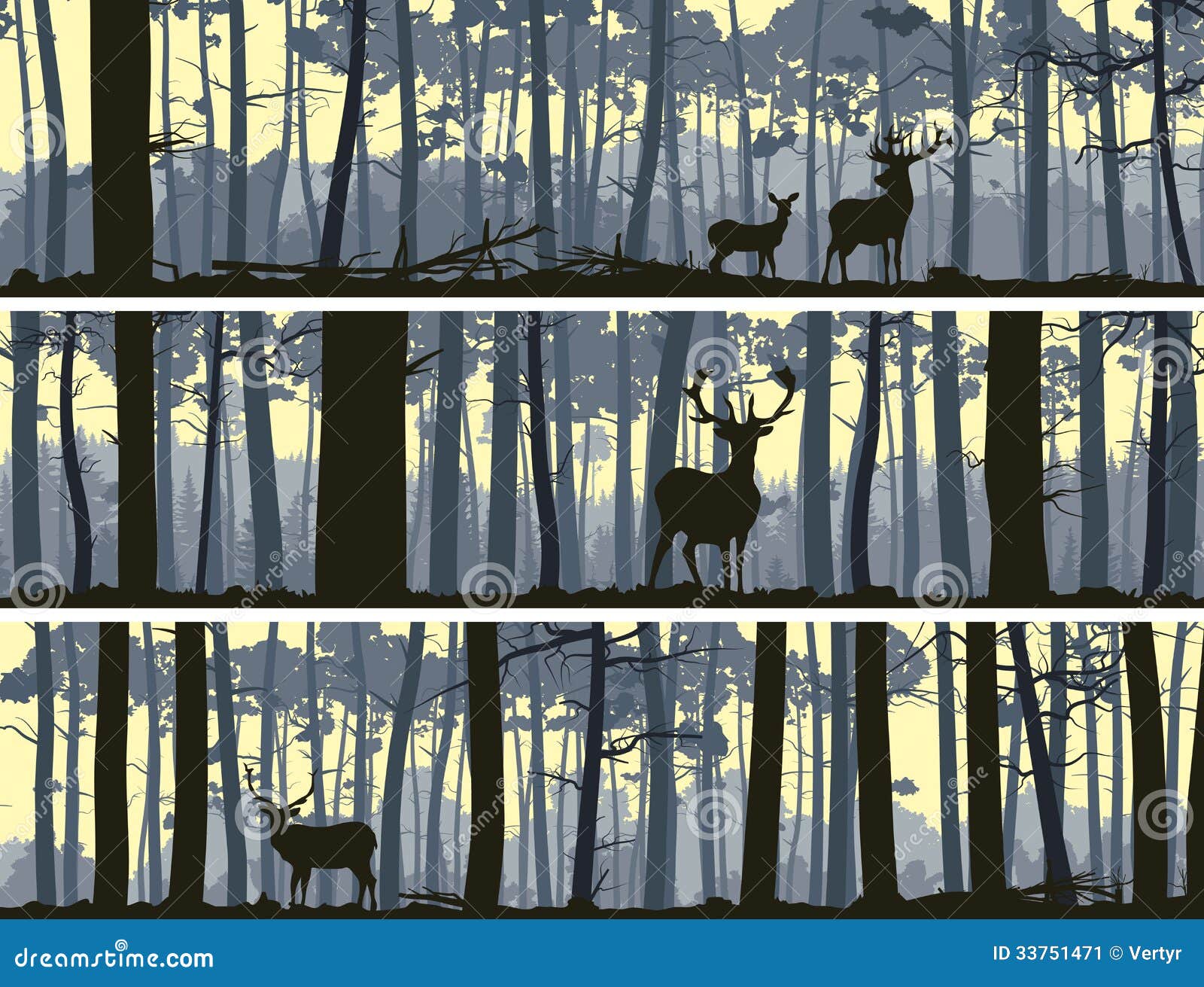 Horizontal Banners of Wild Animals in Wood. Stock Vector - Illustration ...