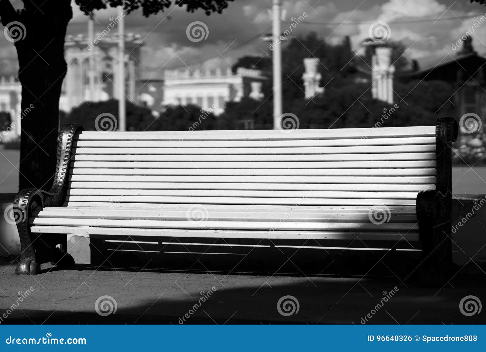 Horizontal Bench in City Park Background Stock Photo - Image of orange ...