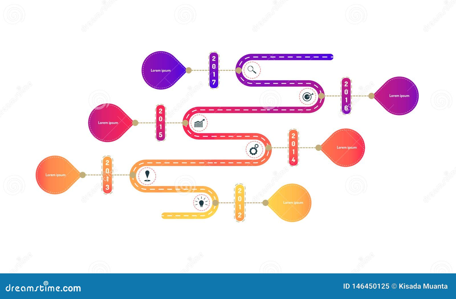 Horizontal Roadmap Milestones On Black Background. Timeline Infographic ...