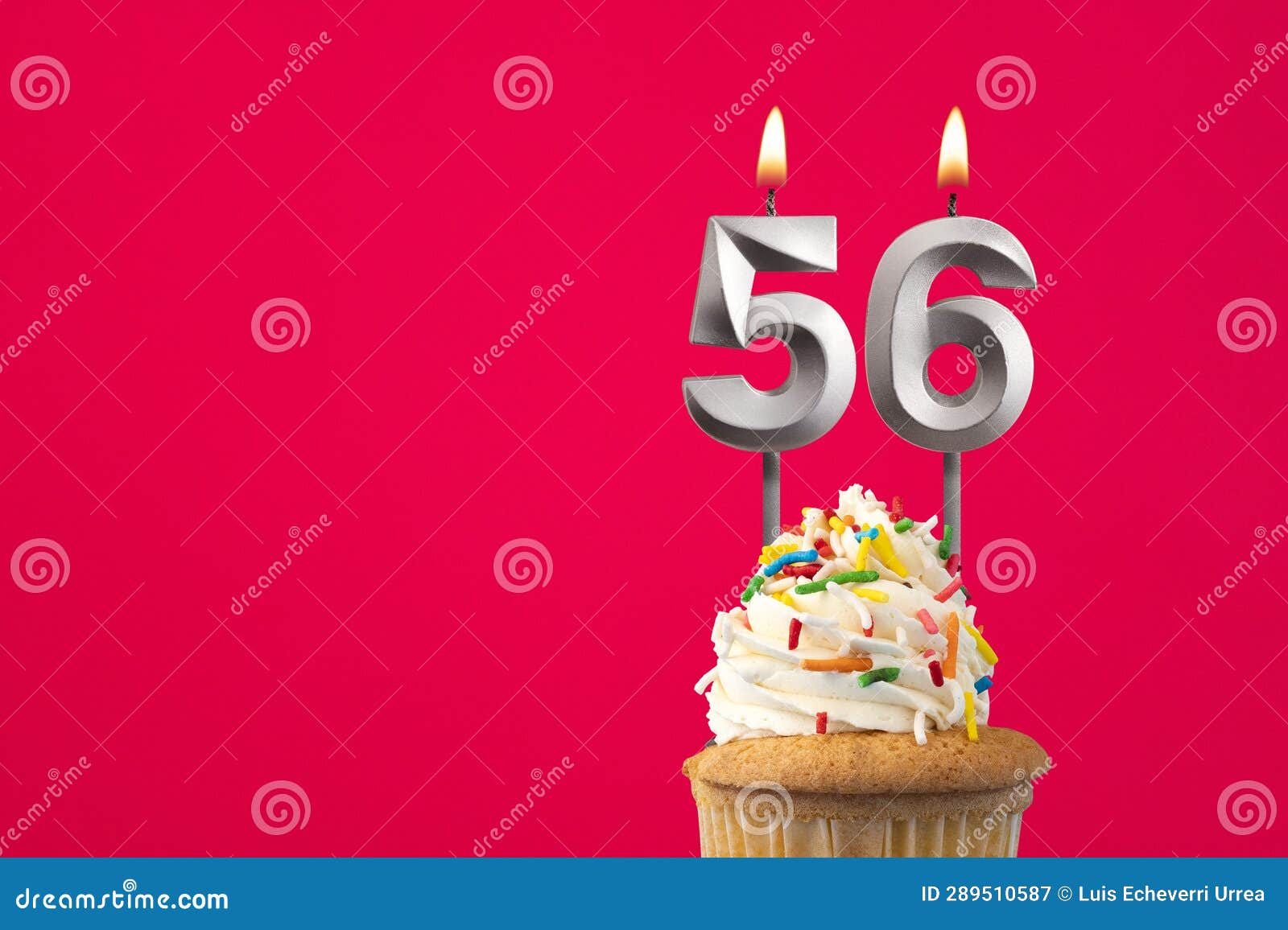 Horizontal Birthday Card with Cake - Burning Candle Number 56 Stock ...