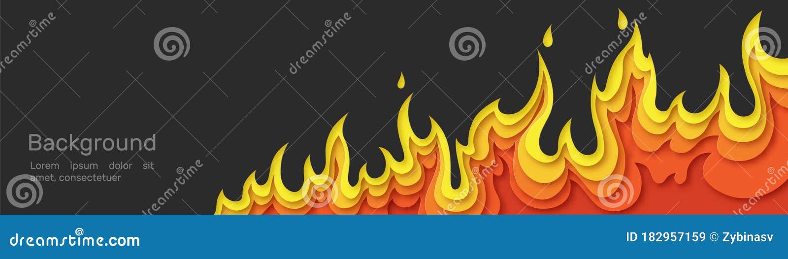 Horizontal Black Banner with Fire. Layered Design in Paper Style. Place ...