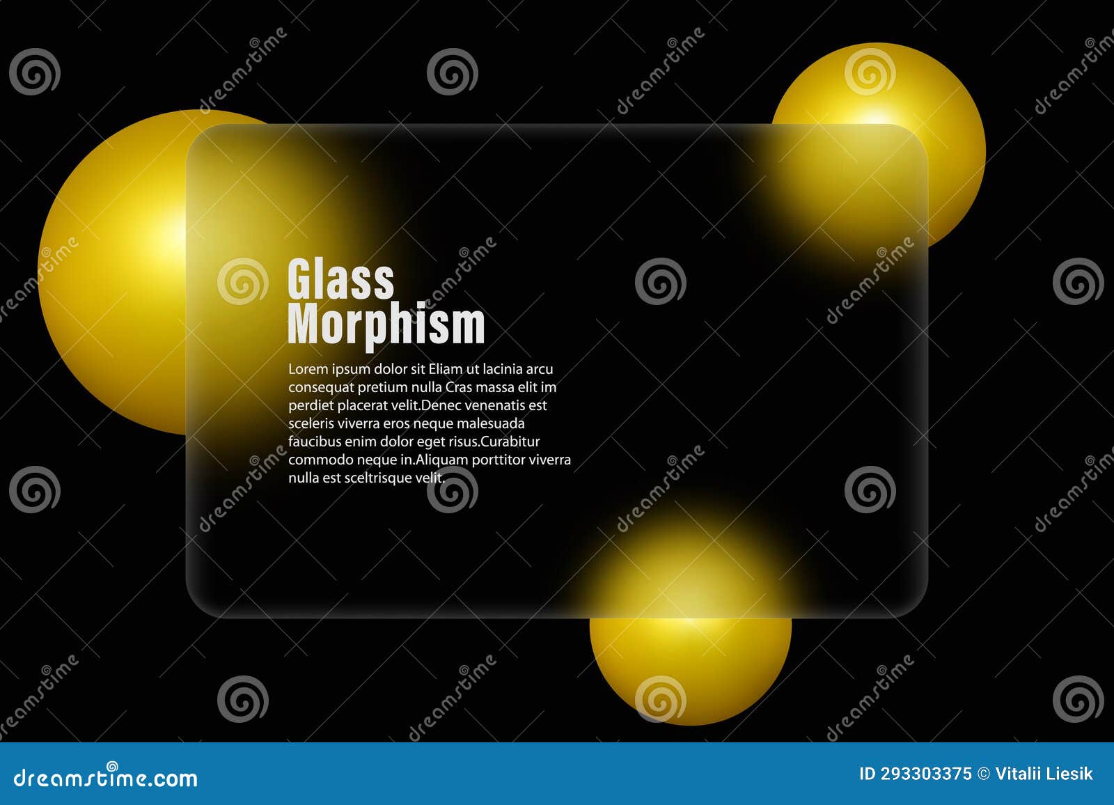 Horizontal Black Banner with Glass Overlay Effect with 3D Balls in ...