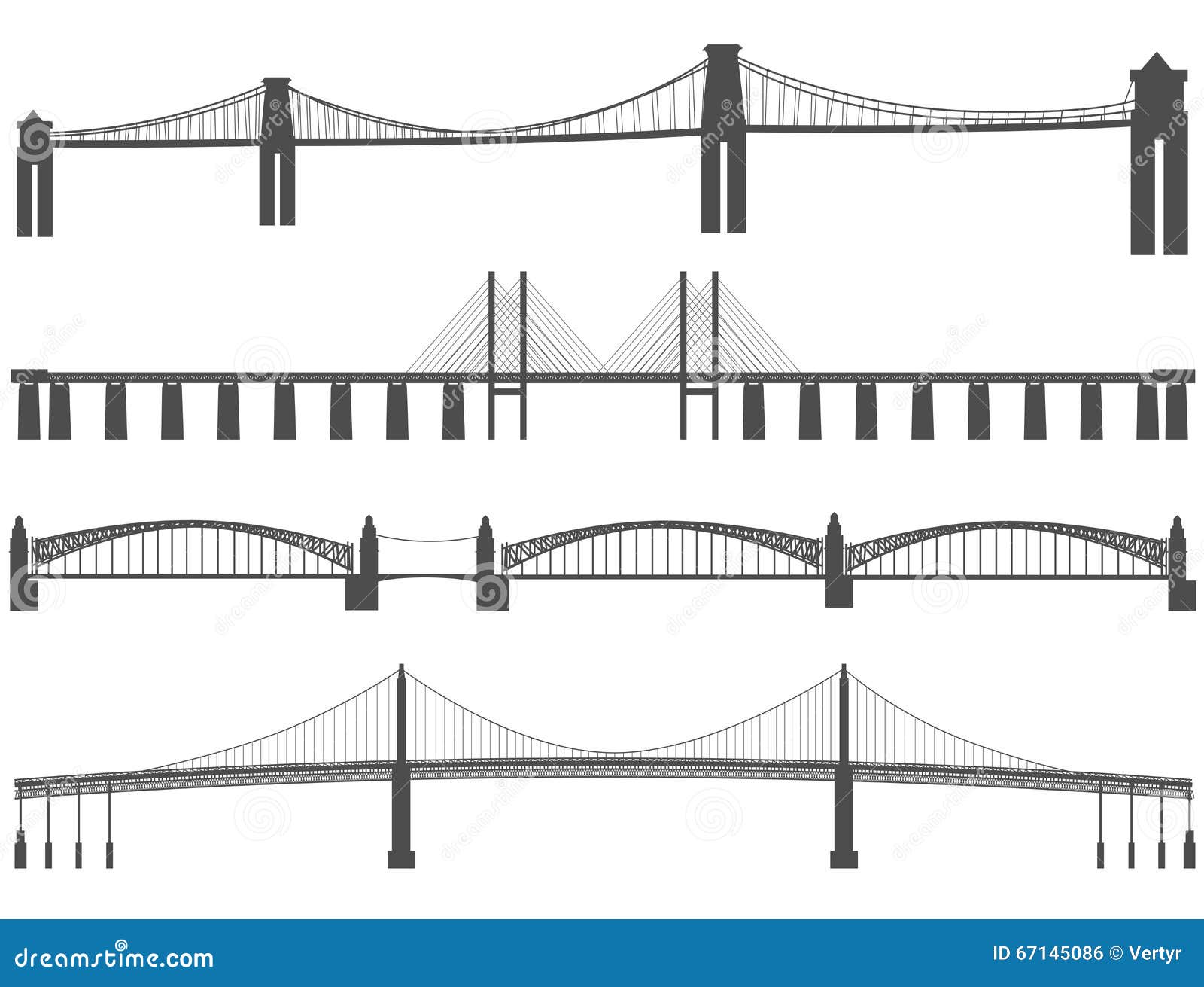 Types Of Bridges Icons Set, Cartoon Style Vector Illustration ...