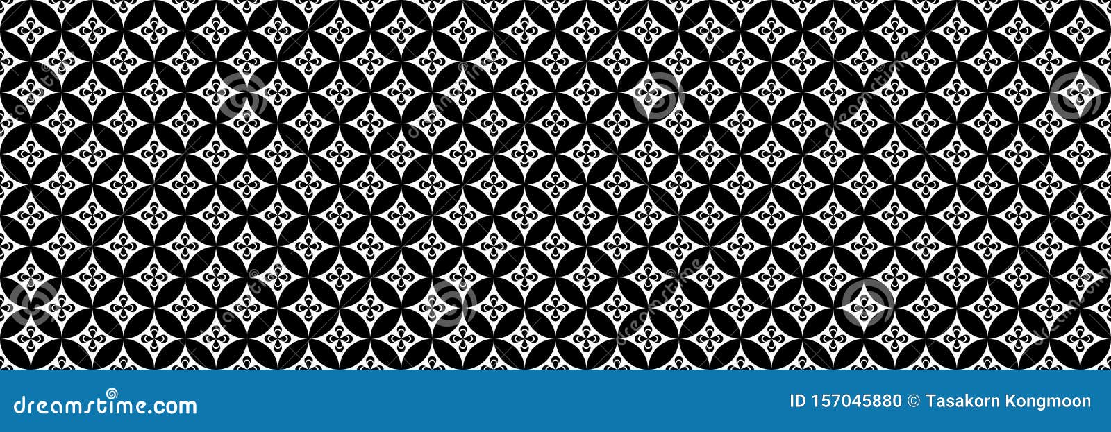 Horizontal Black and White Abstract Geometric Design with Flower for ...