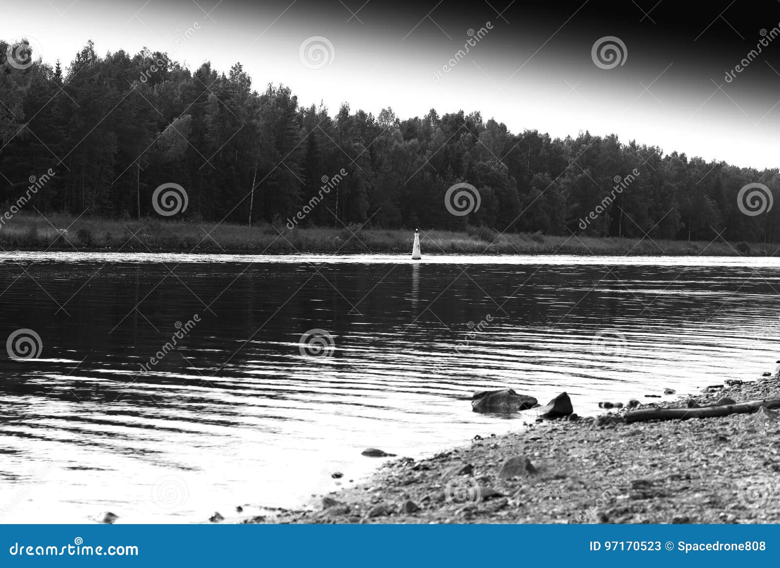Horizontal Black and White River Landscape with Reflections Stock Image ...