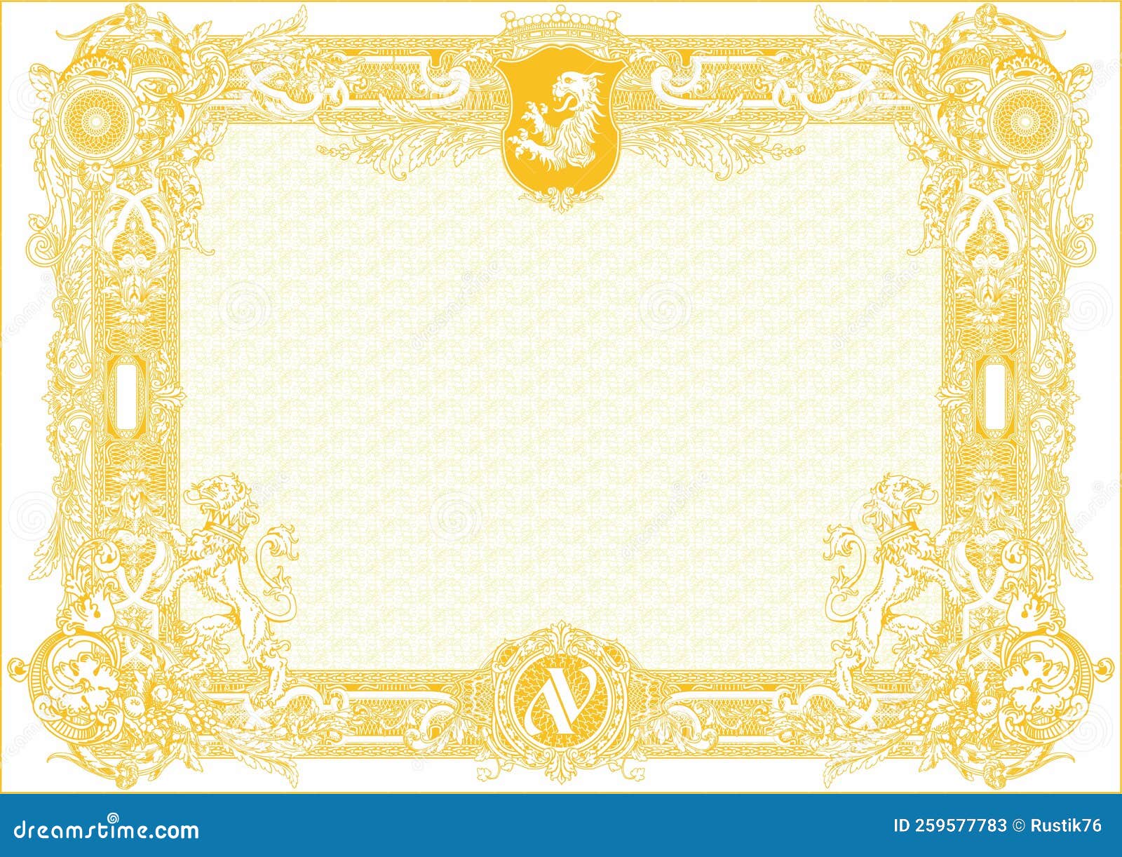 Horizontal Blank of a Classic Certificate with a Coat of Arms and a ...