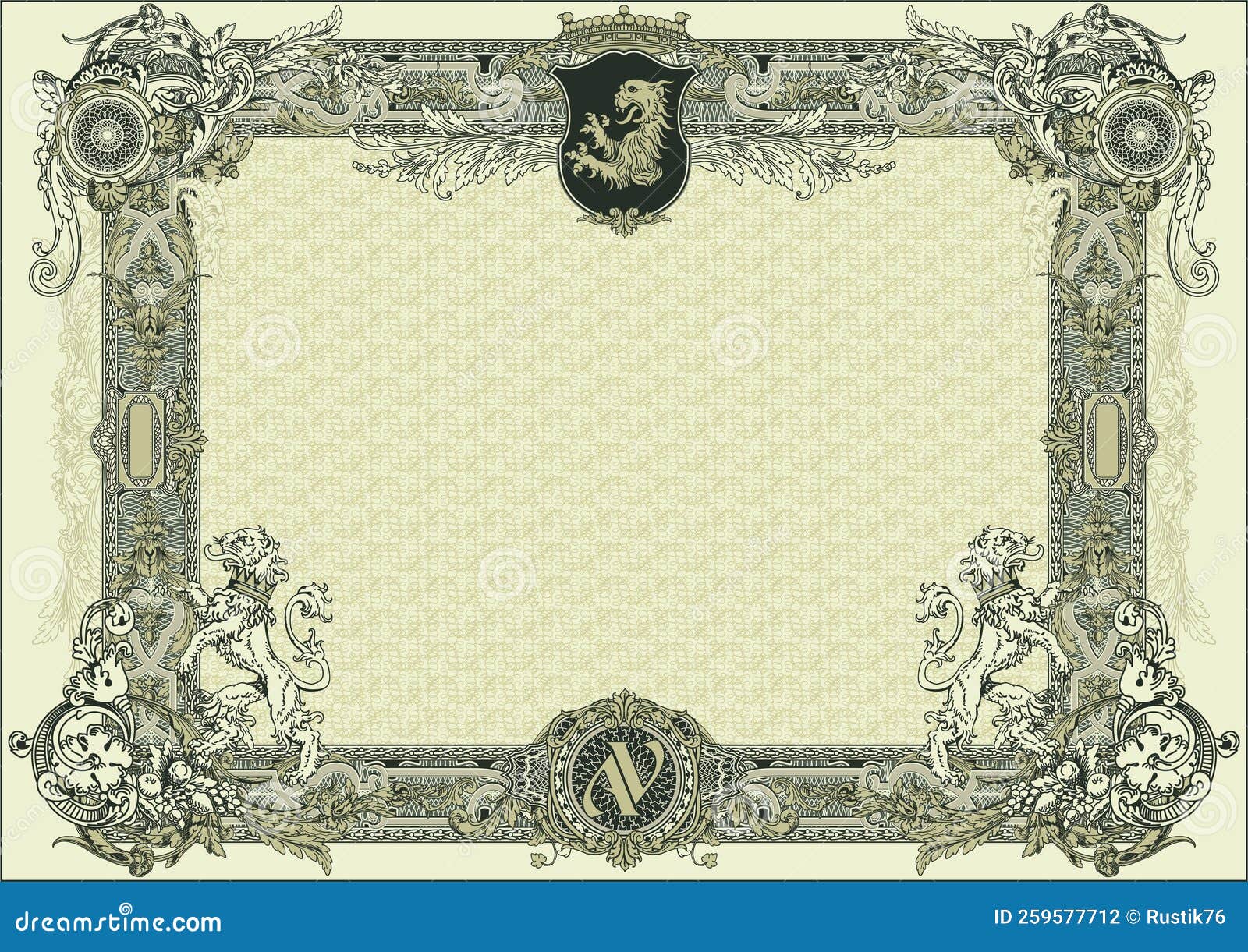 Horizontal Blank of a Classic Certificate with a Coat of Arms and a ...