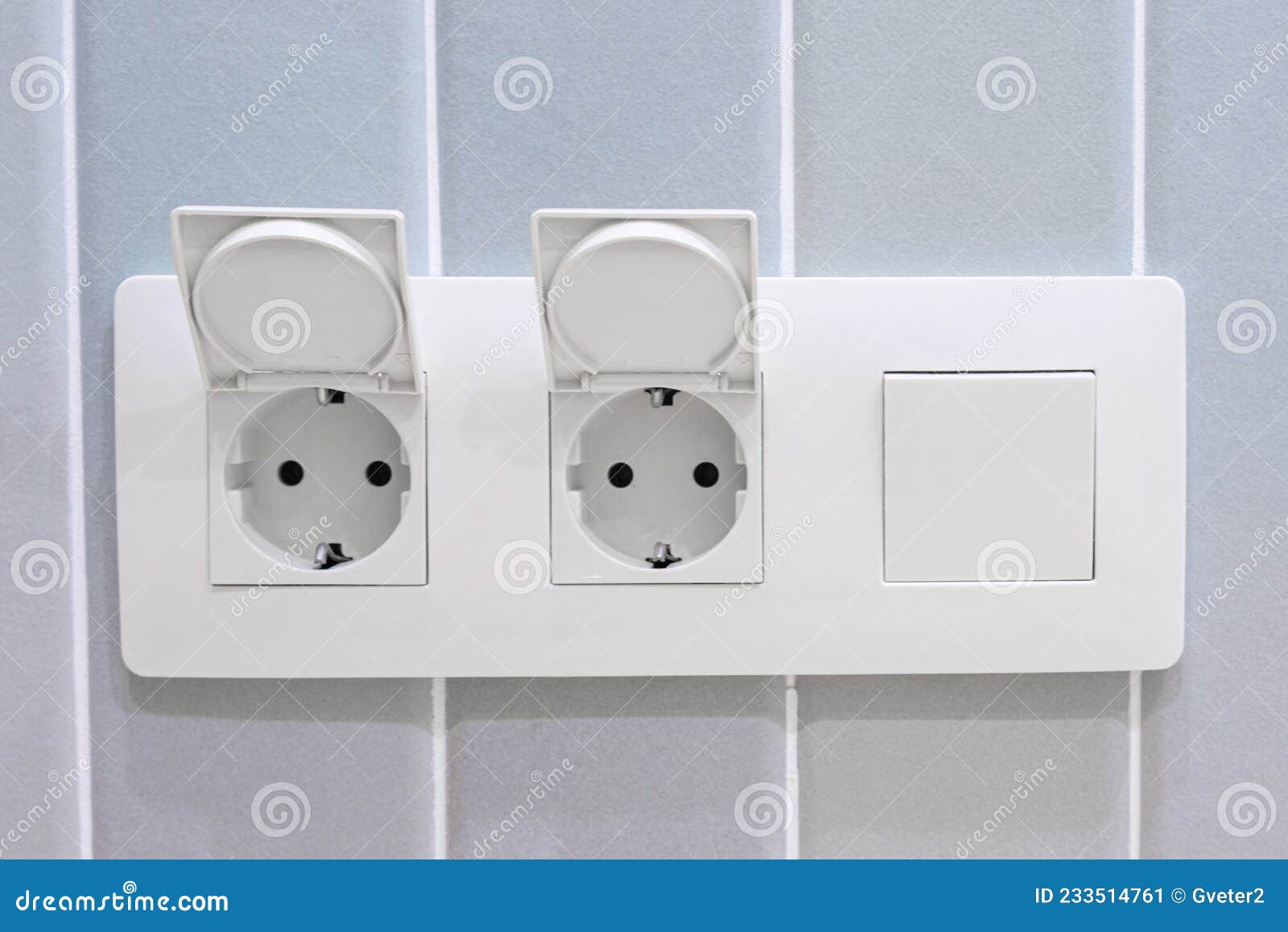 Horizontal Block of Two Sockets and a Switch. Bathroom Socket ...