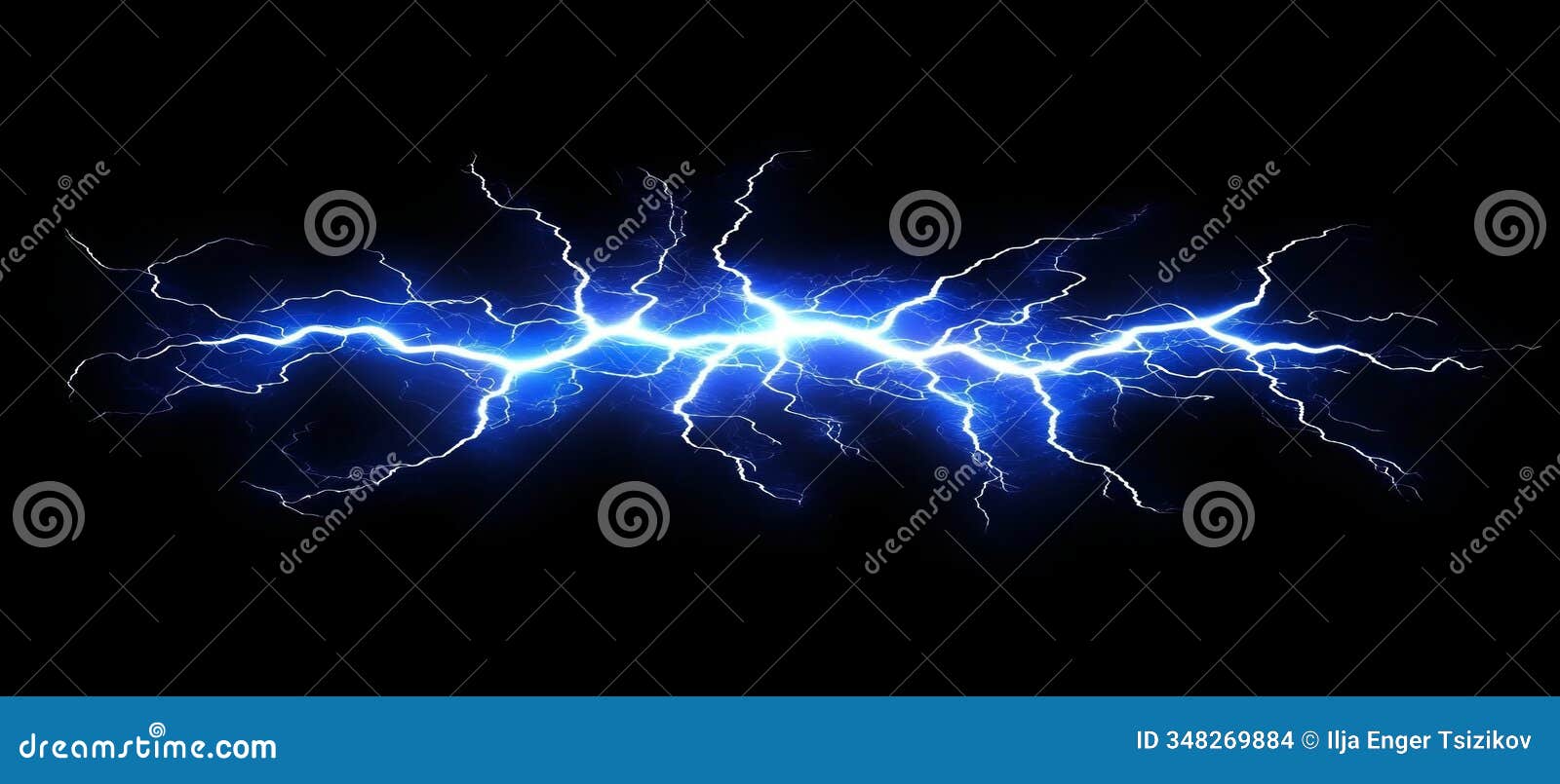Horizontal Blue Electrification with Lightning on a Black Background ...