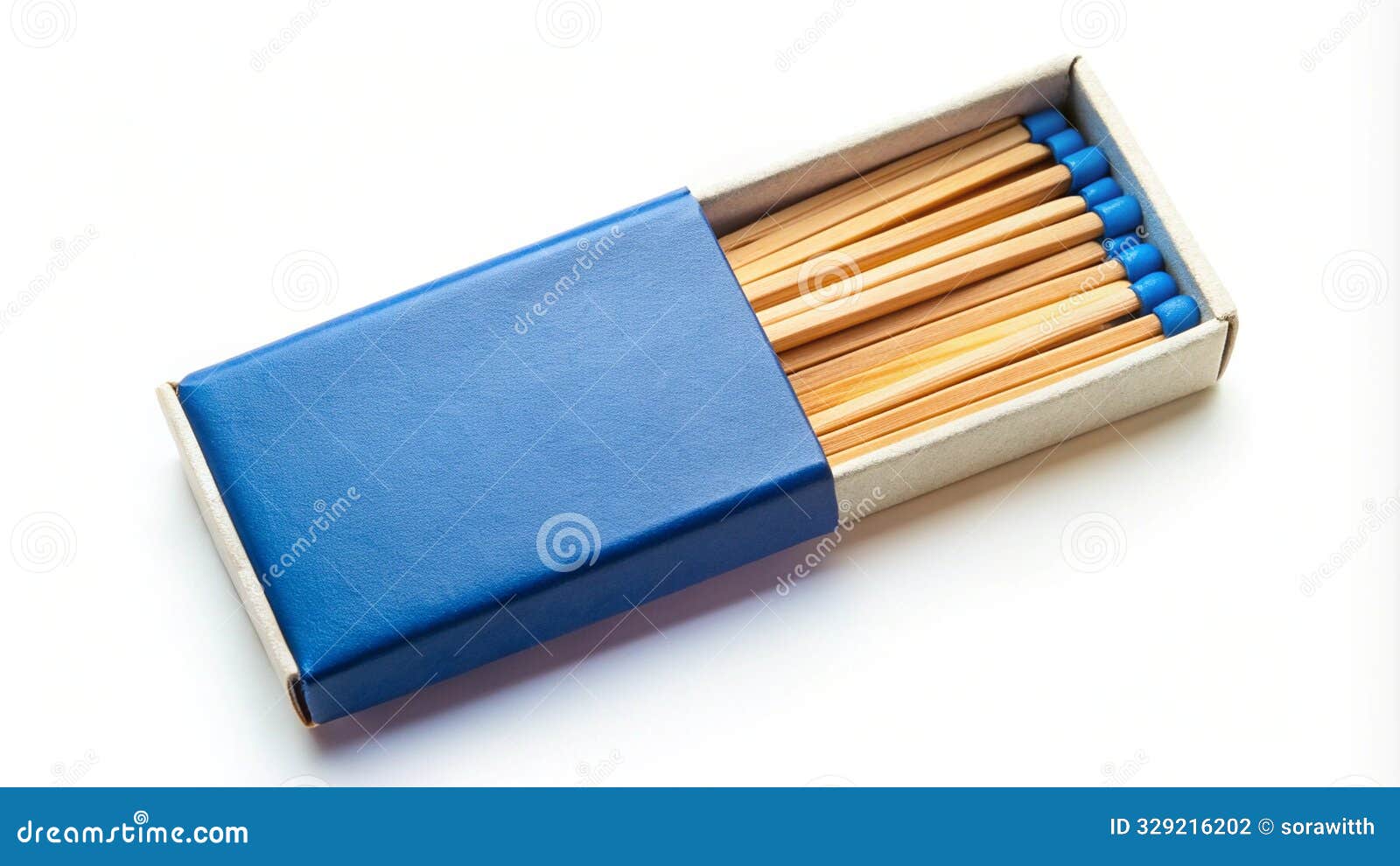Horizontal Blue Matchbox with Matches on a White Background Generative ...