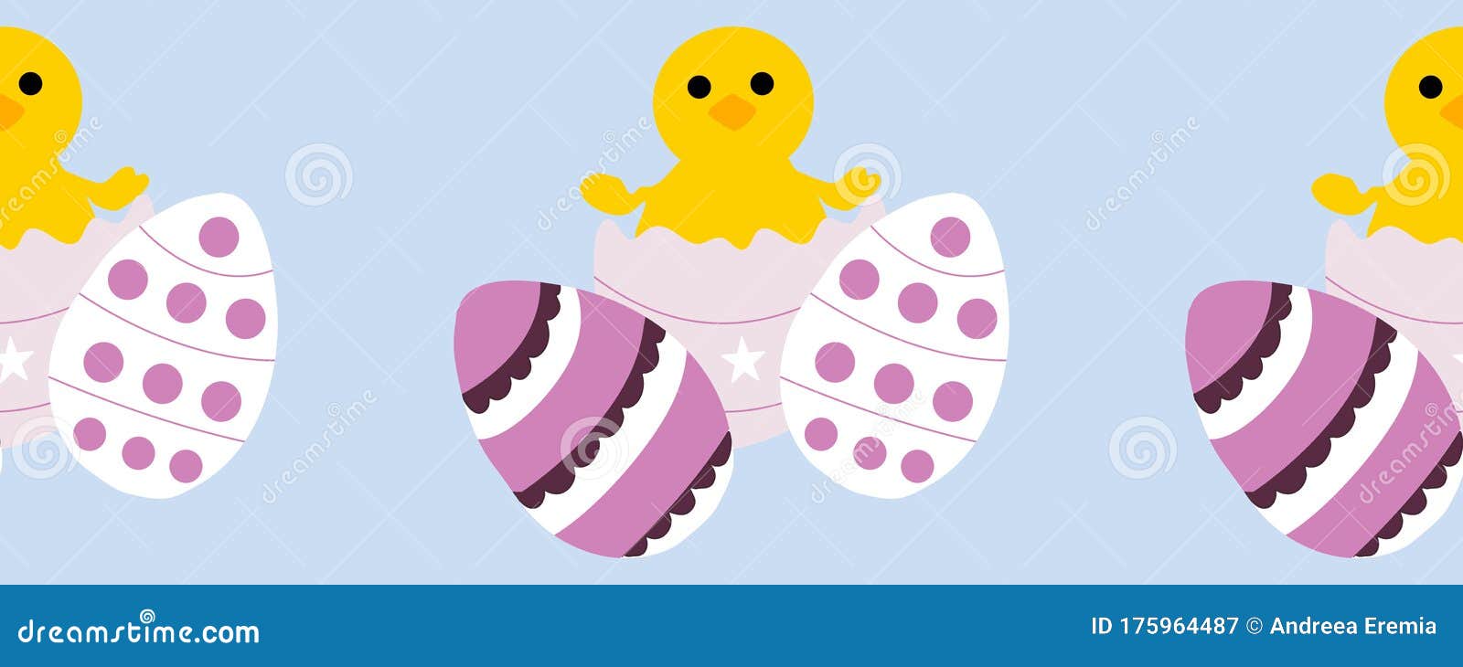 Horizontal Border with Cute Chicken and Colorful Easter Eggs Stock ...