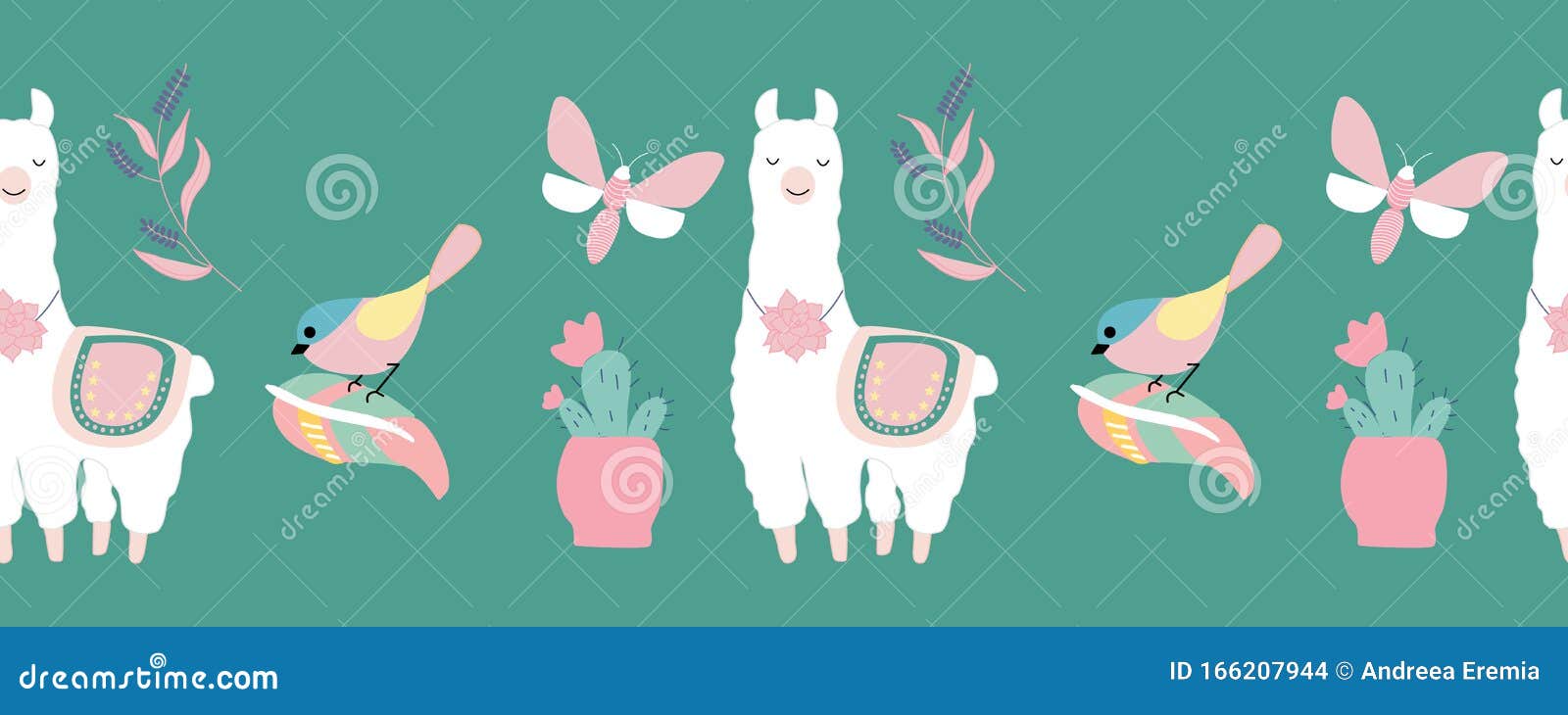 Horizontal Border with Cute Llama Stock Vector - Illustration of black ...