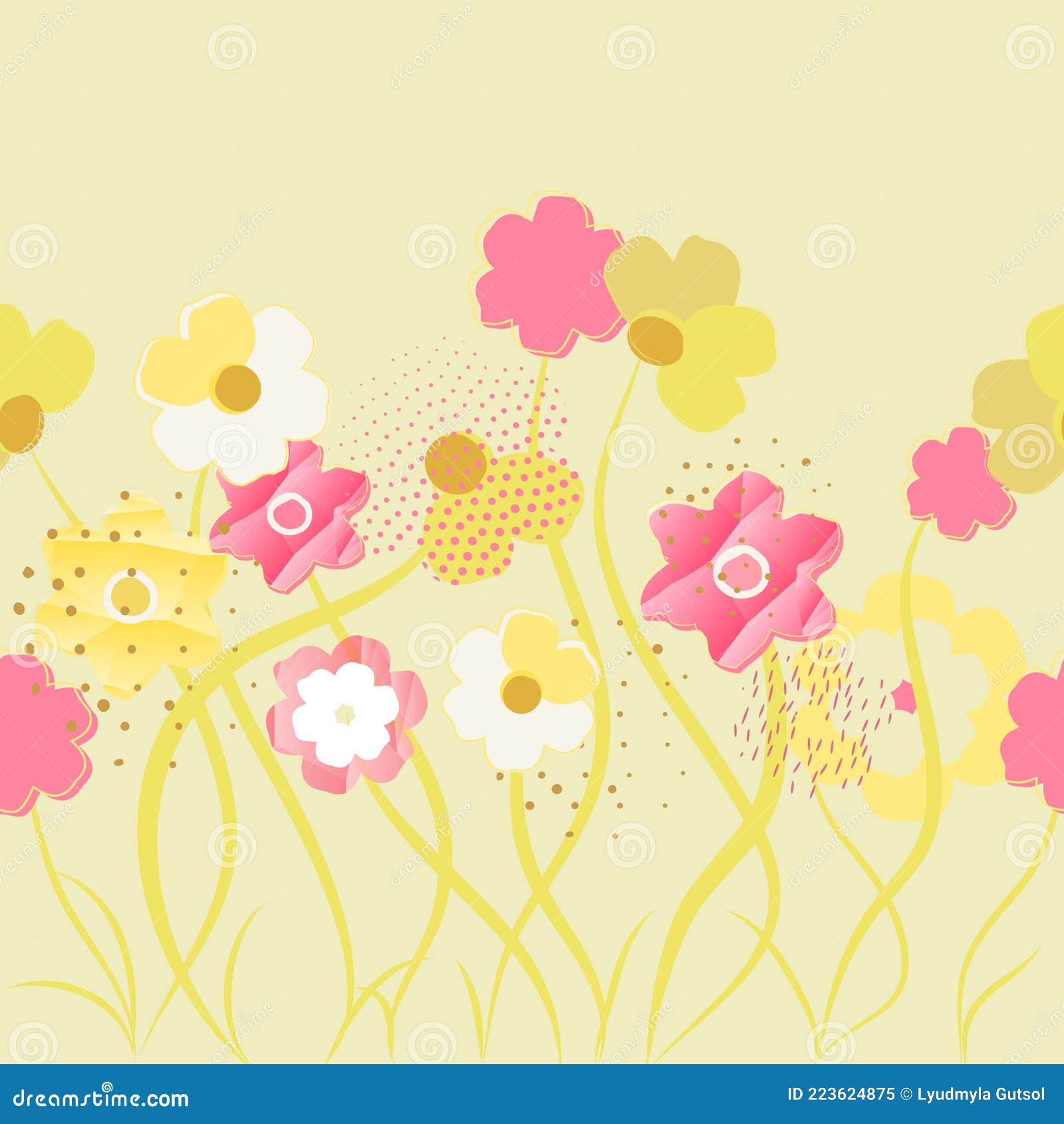 Horizontal Border With Flowers Seamless Spring Pattern Beautiful
