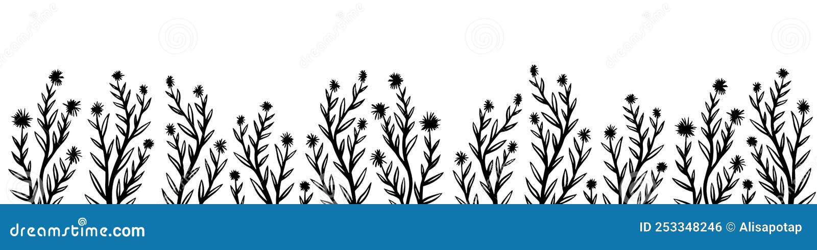 Horizontal Border with Hand Drawn Flowers Stock Vector - Illustration ...