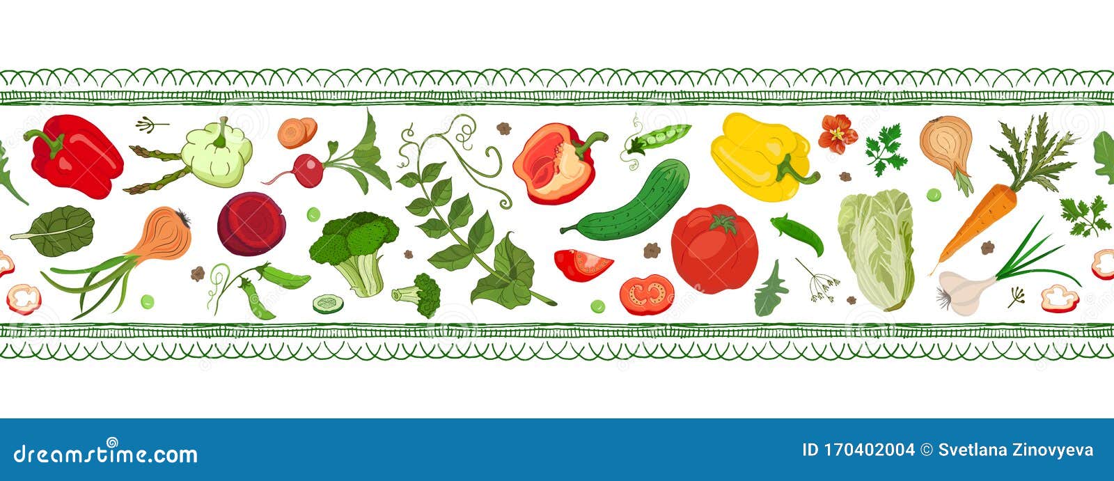 Horizontal Border with Openwork Border and Fresh Bright Vegetables ...
