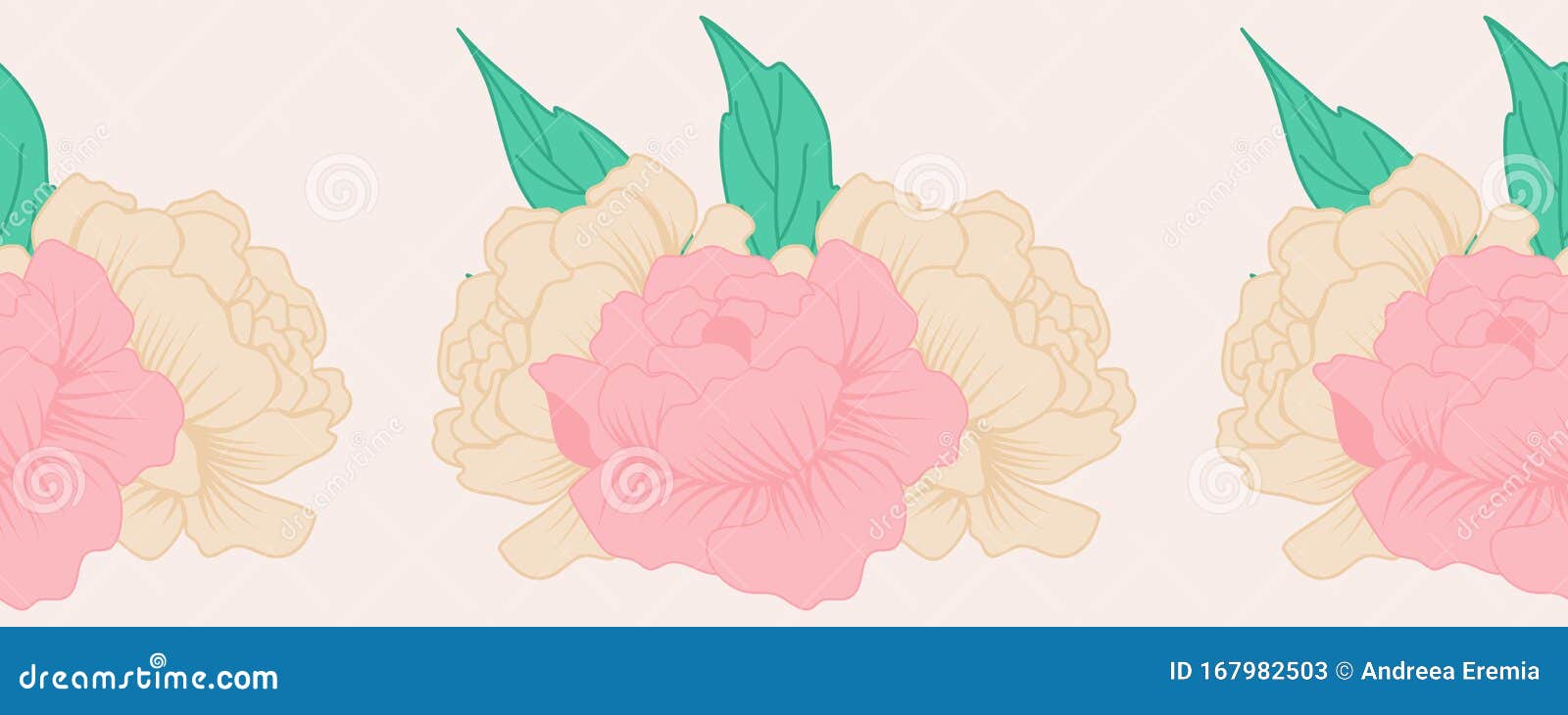 Horizontal Border with Peonies Composition Stock Vector - Illustration ...