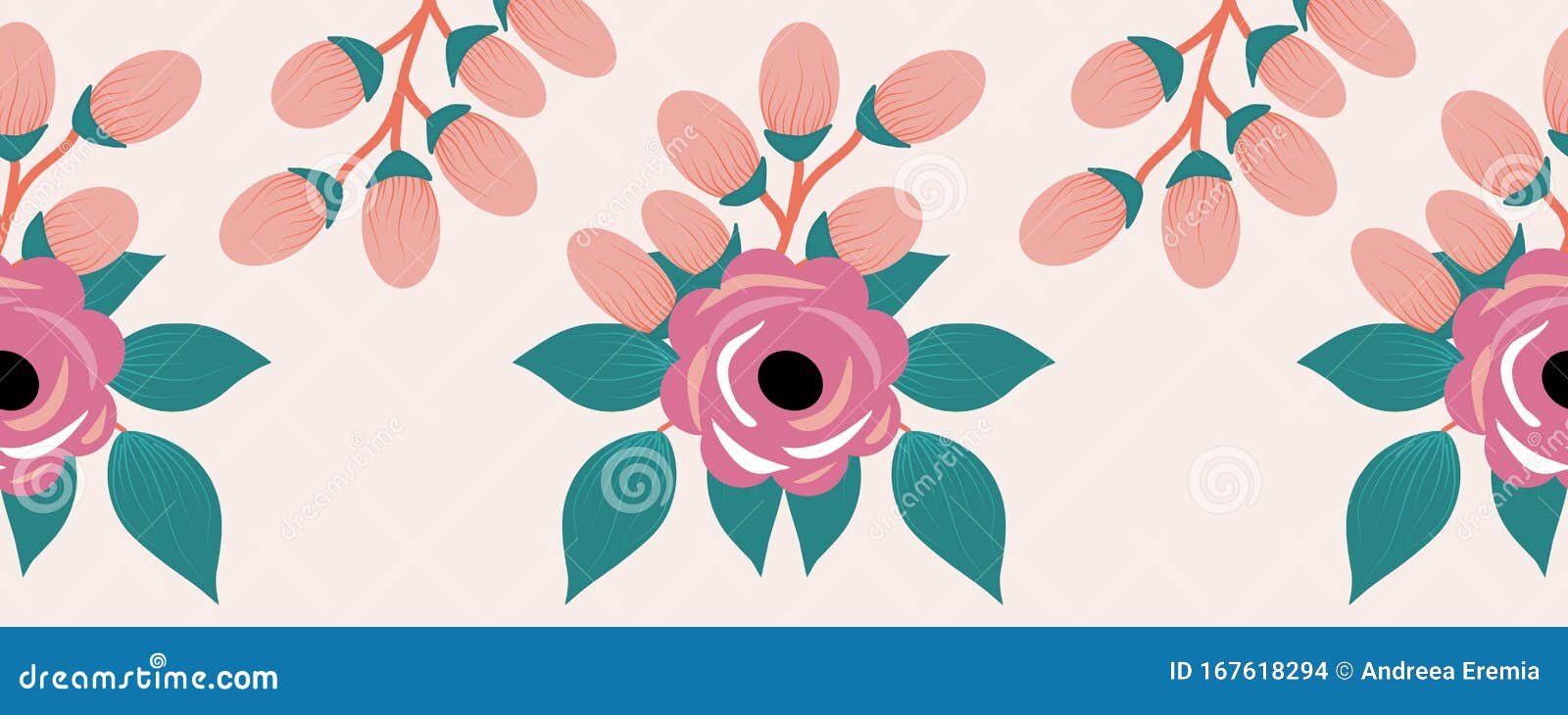 Horizontal Border with Pink Rose Composition Stock Vector ...