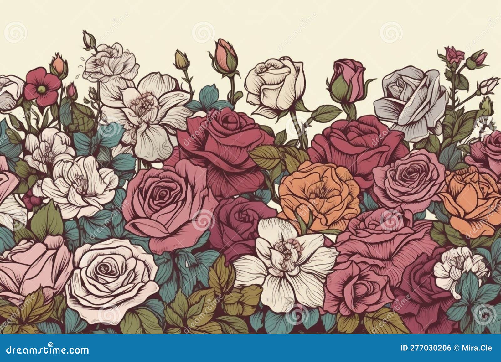 Horizontal Border of Roses, Created with Generative AI Stock ...
