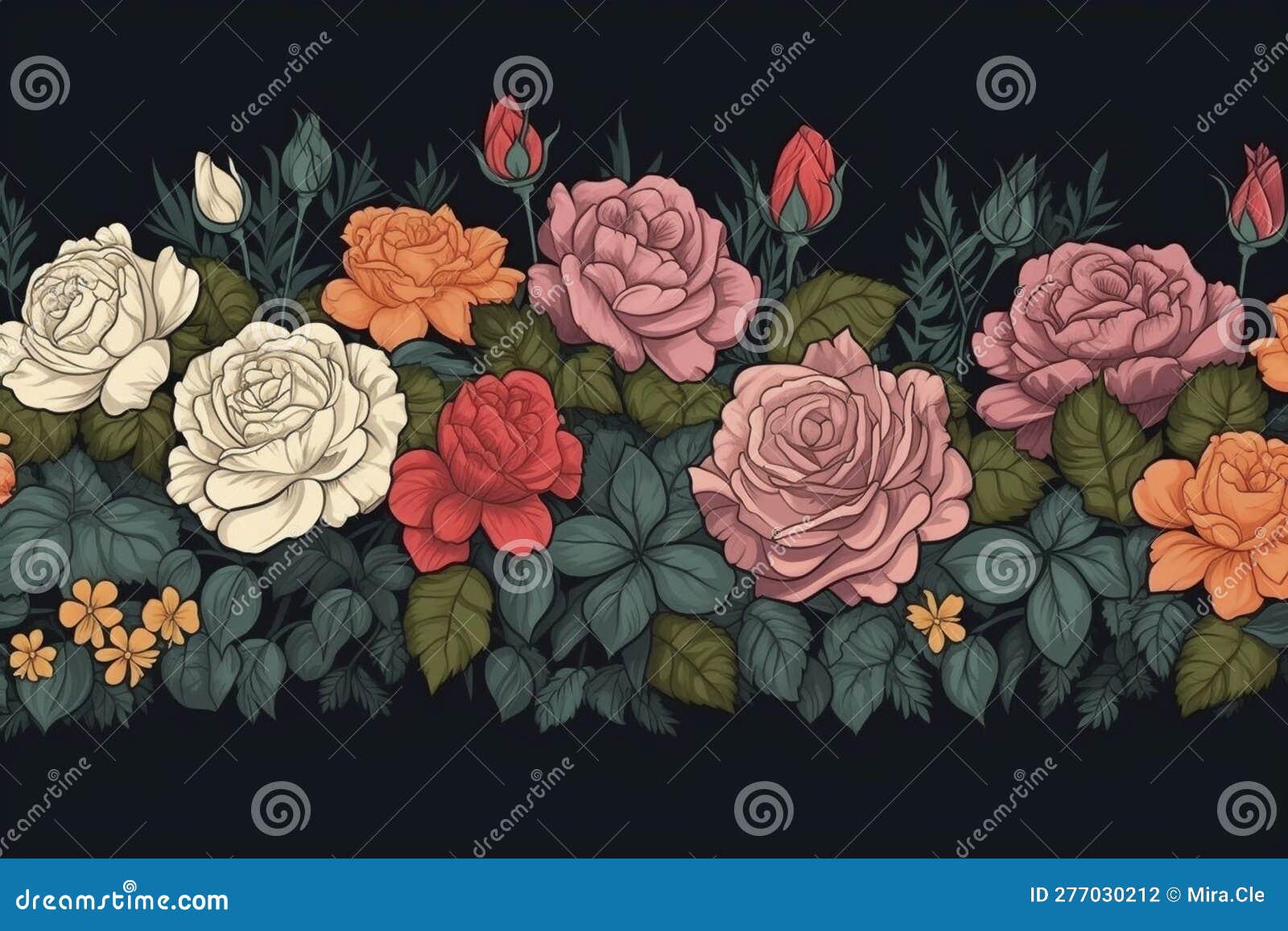 Horizontal Border of Roses, Created with Generative AI Stock ...