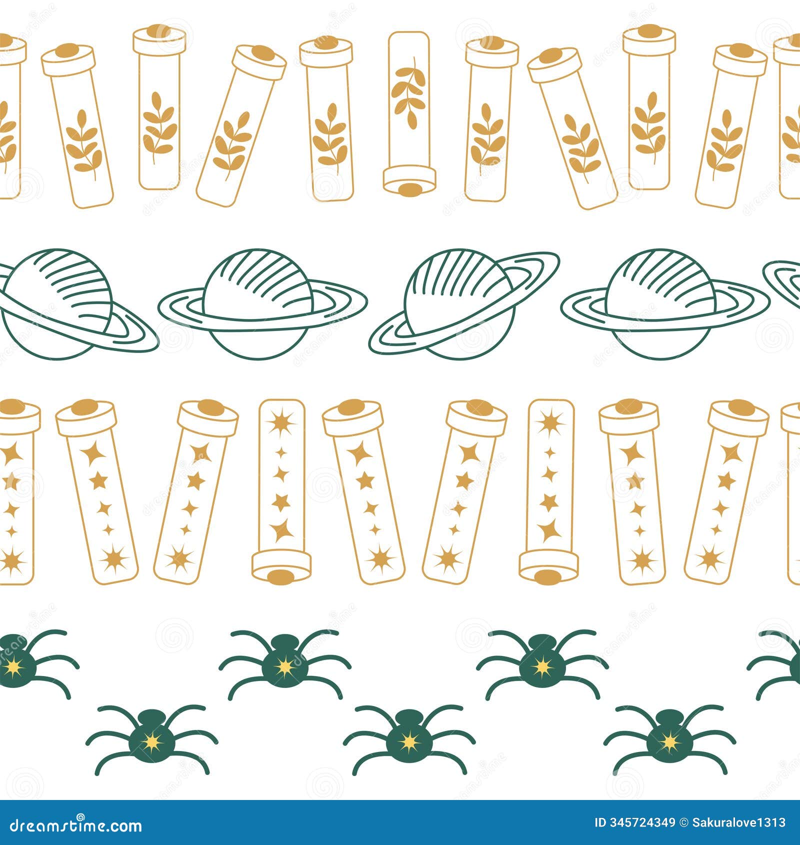 Horizontal Border, Set Magic and Heavens Seamless Pattern, with Magical ...