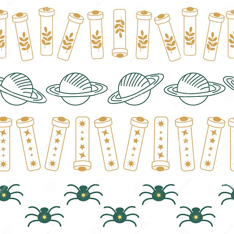 Horizontal Border, Set Magic and Heavens Seamless Pattern, with Magical ...
