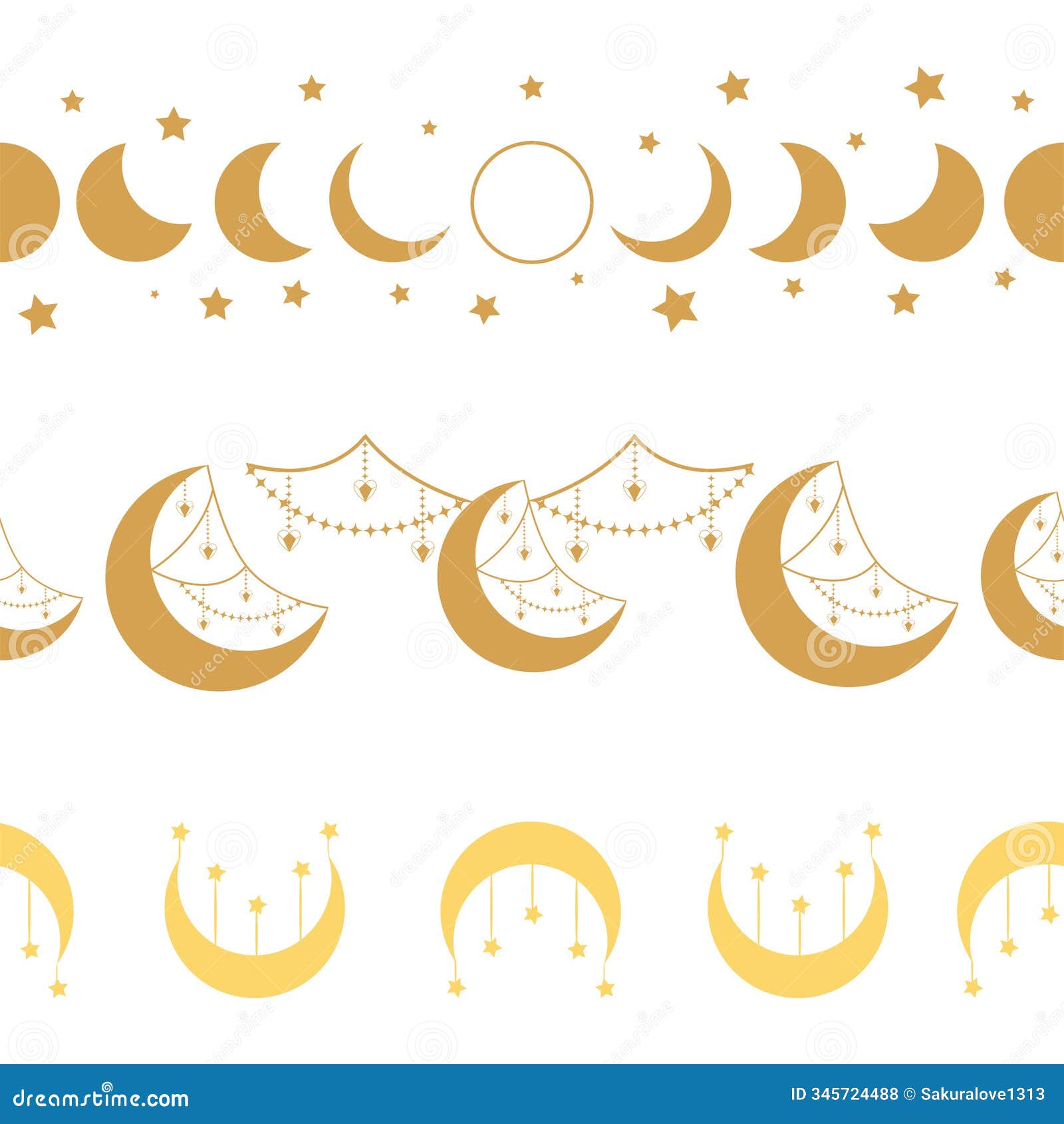 Horizontal Border, Set Magic and Heavens Seamless Pattern, with Magical ...