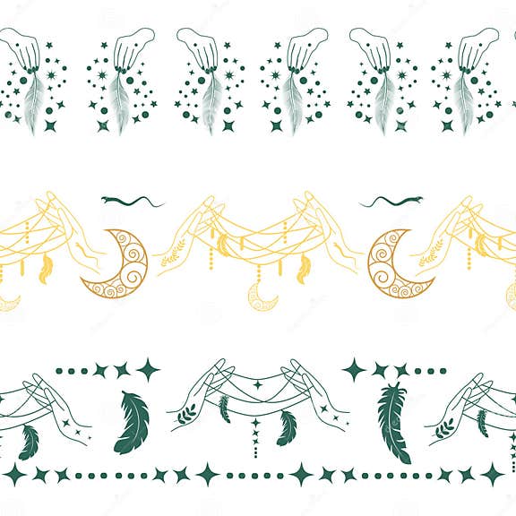 Horizontal Border, Set Magic and Heavens Seamless Pattern, with Magical ...