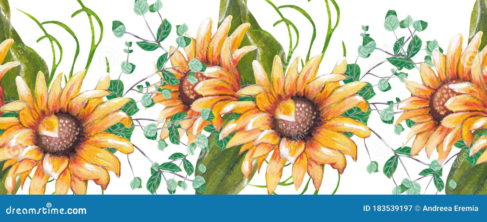Horizontal-border-with-sunflower Stock Illustration - Illustration of ...