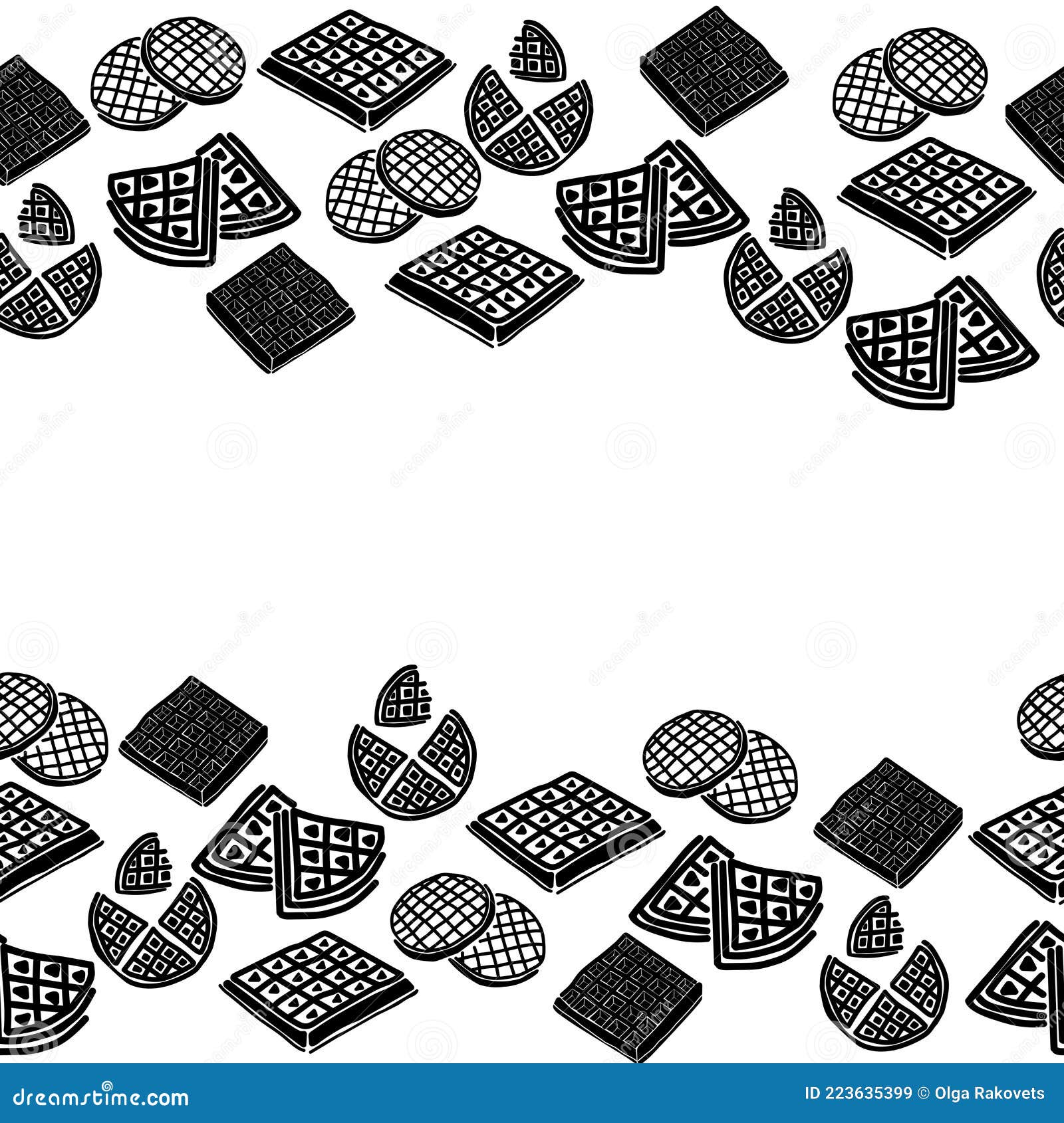 Horizontal Border of Waffle Silhouettes, Decorative Frame of Waffles of ...