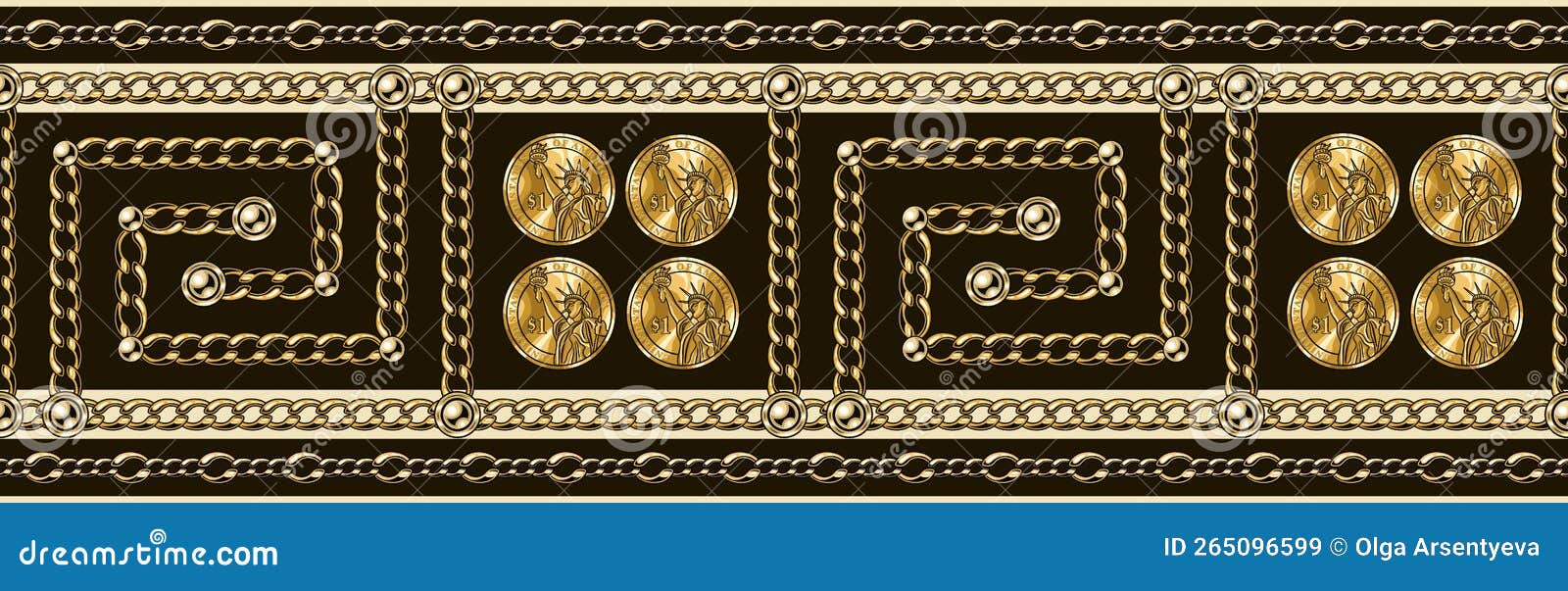 Horizontal Border with Meander Pattern, Gold Coins Stock Vector ...