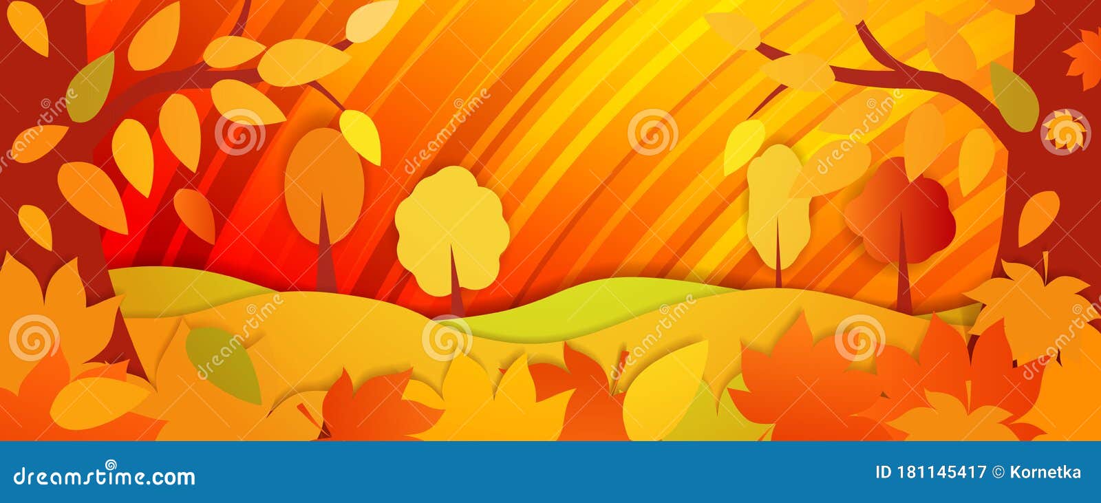 Horizontal Bright Autumn Background. Autumn Forest with Falling Stock ...